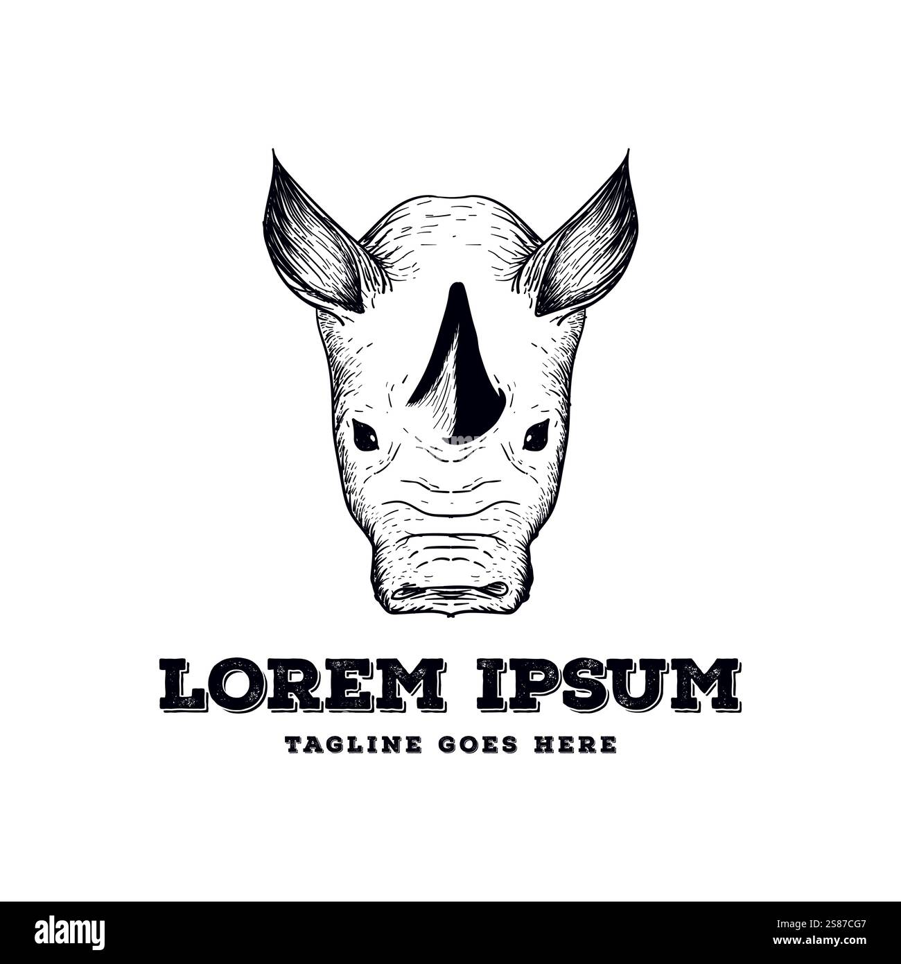 Hand Drawn Rhinoceros Head Face for Safari Zoo Conservation ...