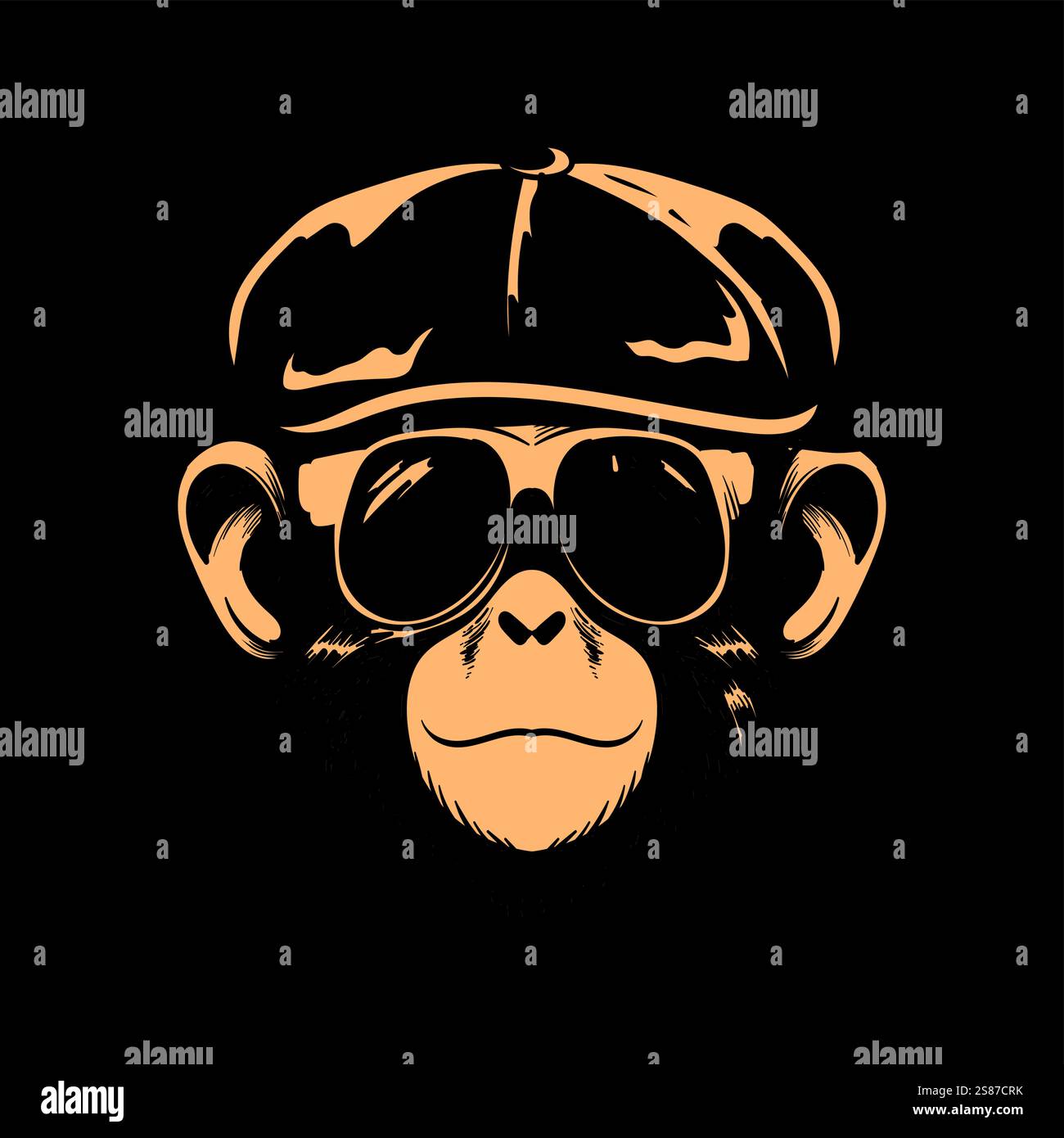 Funky Cool Monkey Head Face with Flat Hat and Ray Ban Sunglasses Badge ...