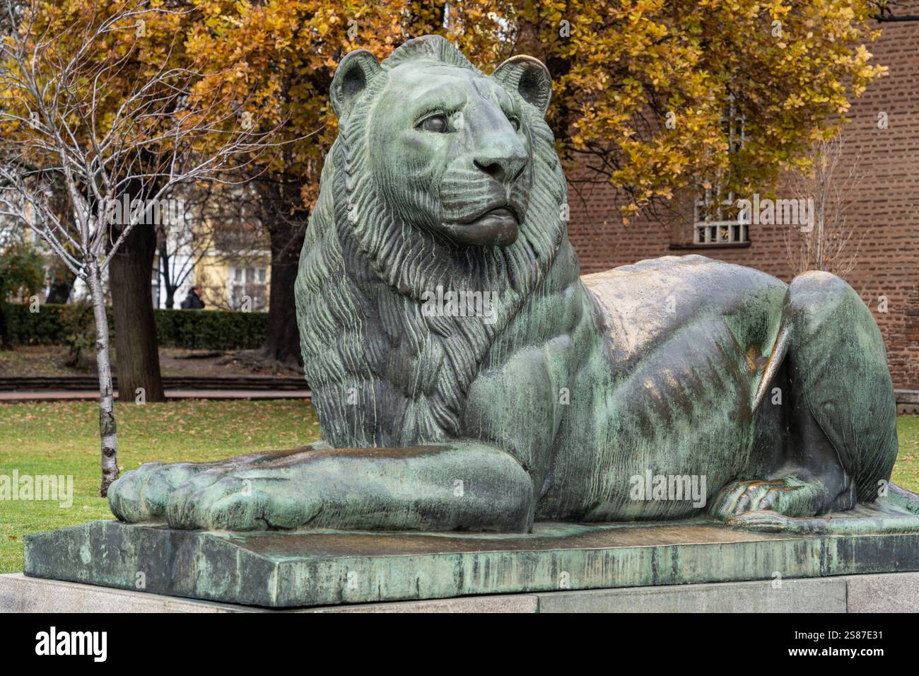 sculpture of a lion (national symbol of Bulgaria) by sculptor Andrey ...