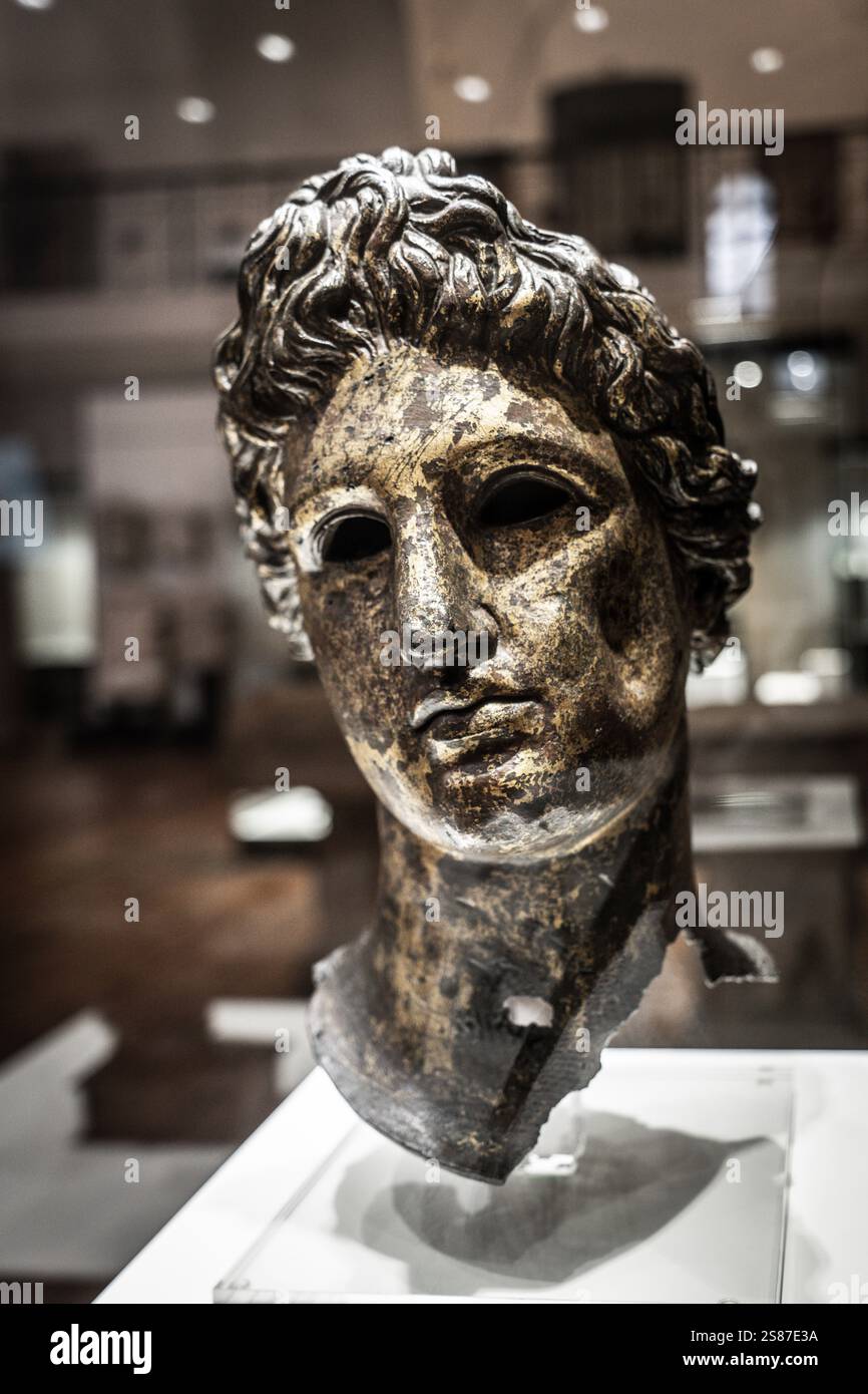 Head of Apollo sculpture, 2nd century, bronze, from Serdica, Bulgarian ...