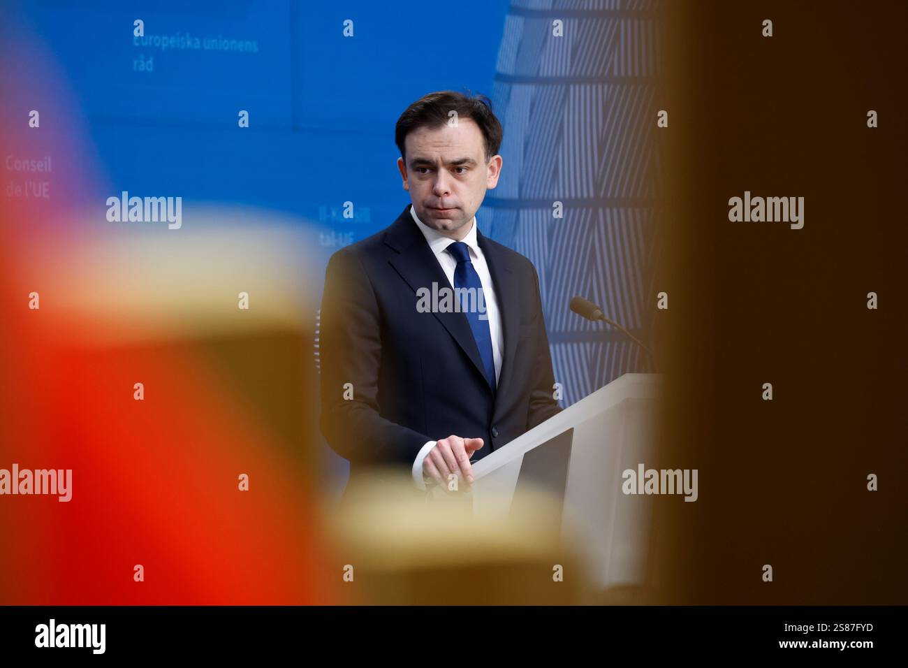 Poland's Finance Minister Andrzej Domanski addresses a media conference ...