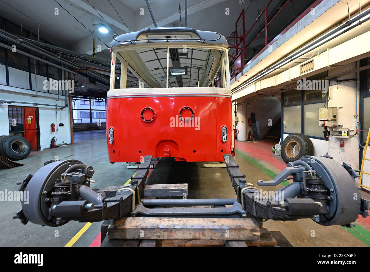 The historic Skoda 9Tr trolleybus, which the Brno Public Transport Company imported as an ...