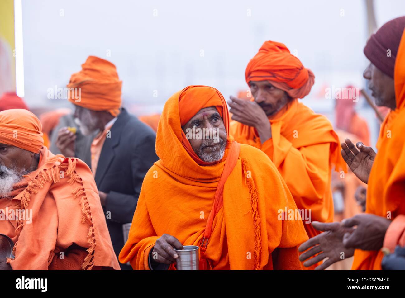 Mahakumbh, Portrait of holy male sadhu baba participating in maha kumbh ...