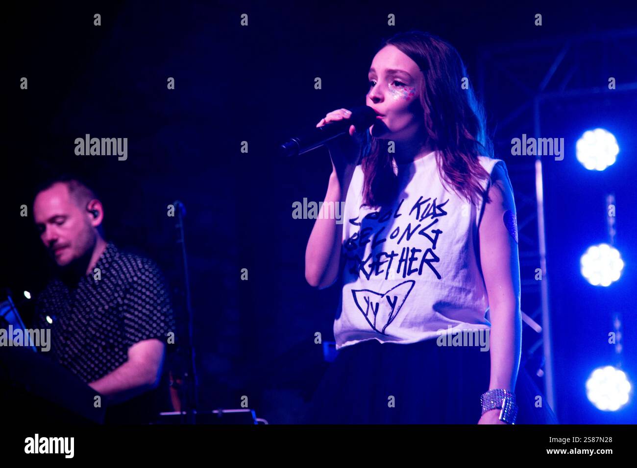 Chvrches (Lauren Mayberry, Martin Doherty, Iain Cook) performing at the ...