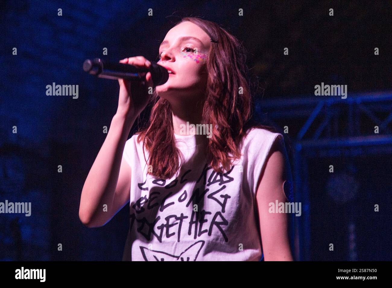 Chvrches (Lauren Mayberry, Martin Doherty, Iain Cook) performing at the ...