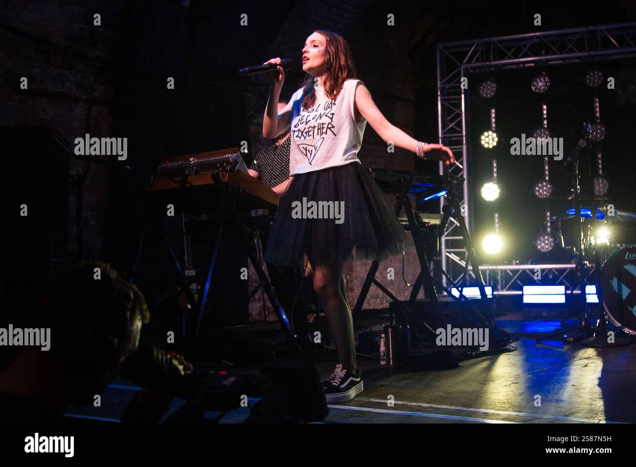 Chvrches (Lauren Mayberry, Martin Doherty, Iain Cook) performing at the ...