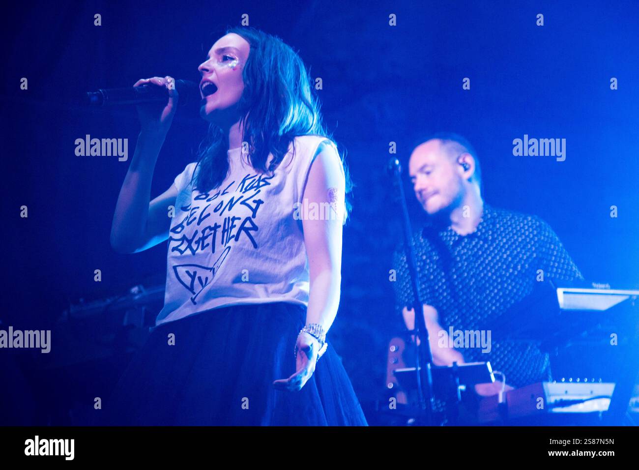 Chvrches (Lauren Mayberry, Martin Doherty, Iain Cook) performing at the ...