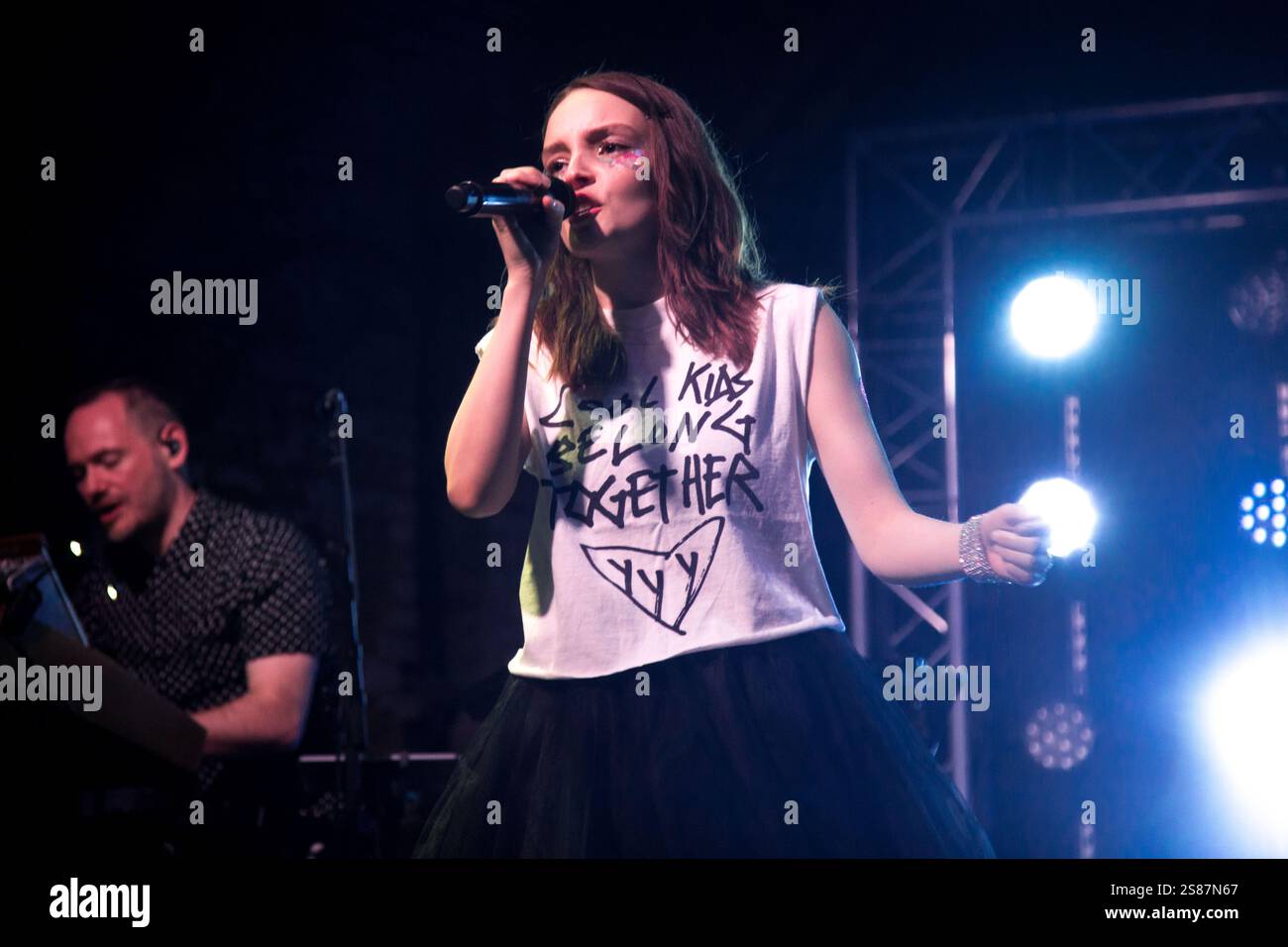 Chvrches (Lauren Mayberry, Martin Doherty, Iain Cook) performing at the ...