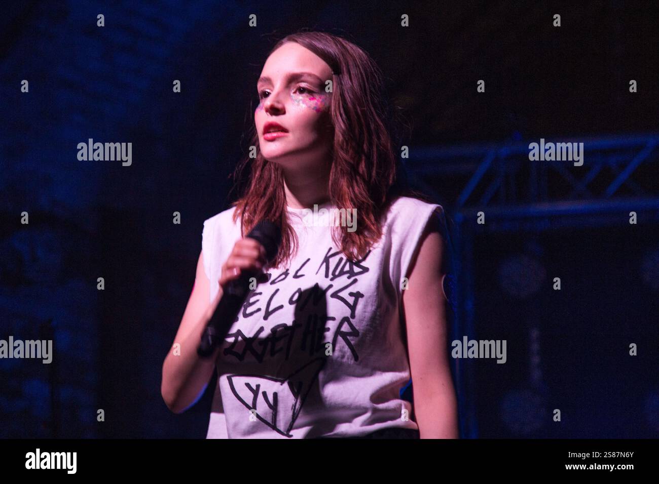 Chvrches (Lauren Mayberry, Martin Doherty, Iain Cook) performing at the ...