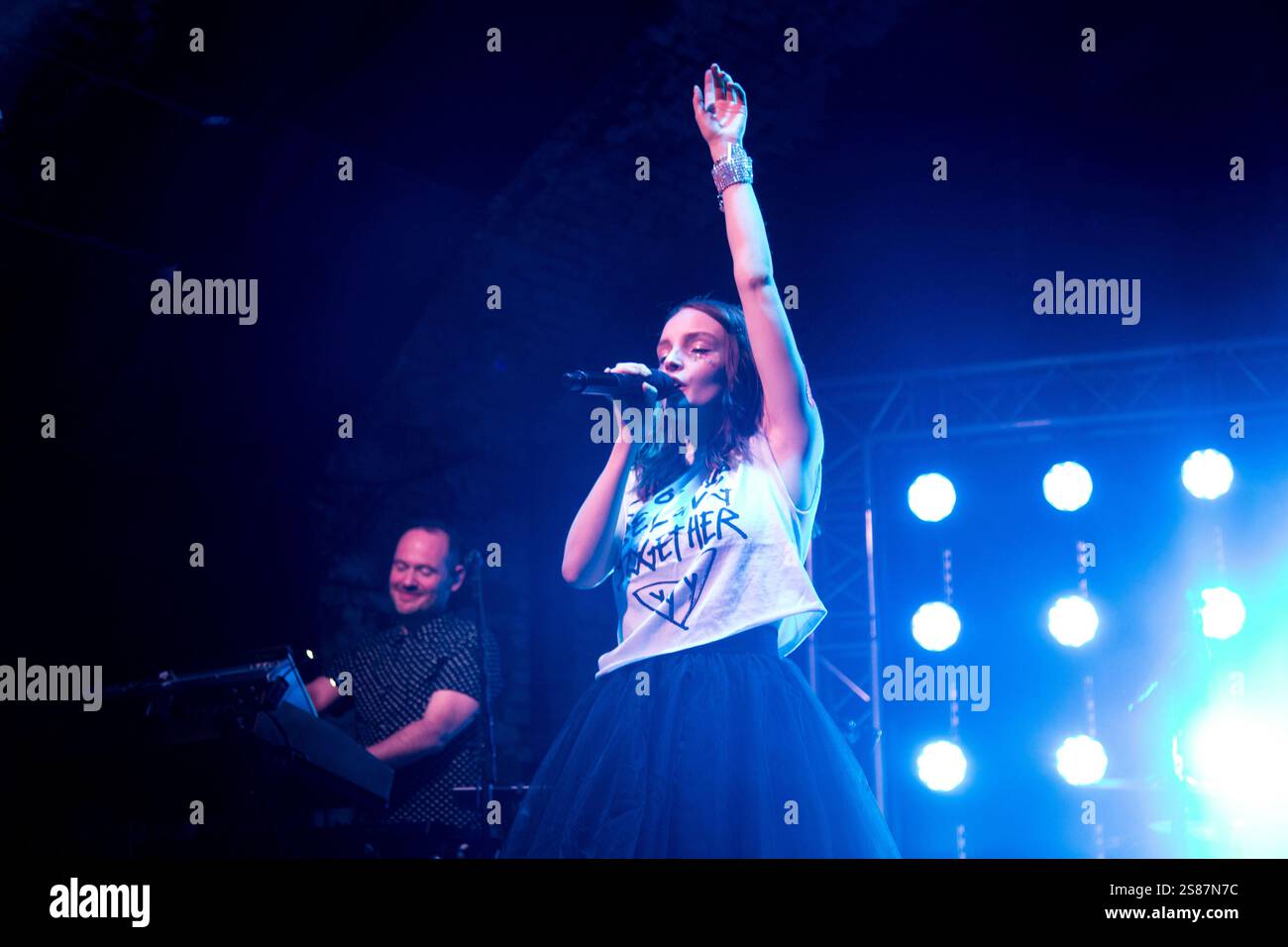 Chvrches (Lauren Mayberry, Martin Doherty, Iain Cook) performing at the ...