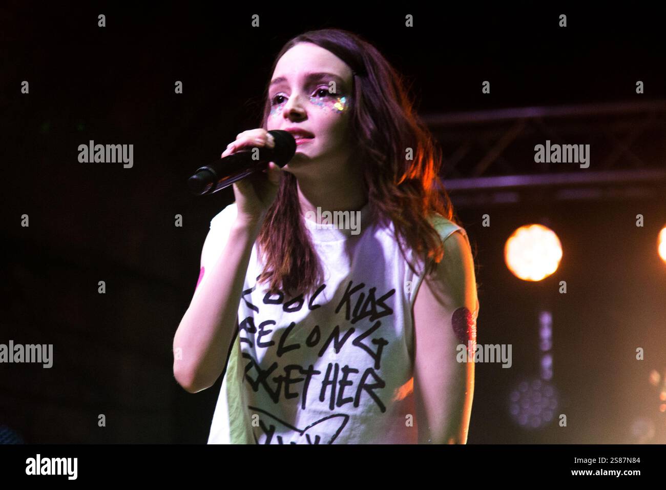Chvrches (Lauren Mayberry, Martin Doherty, Iain Cook) performing at the ...