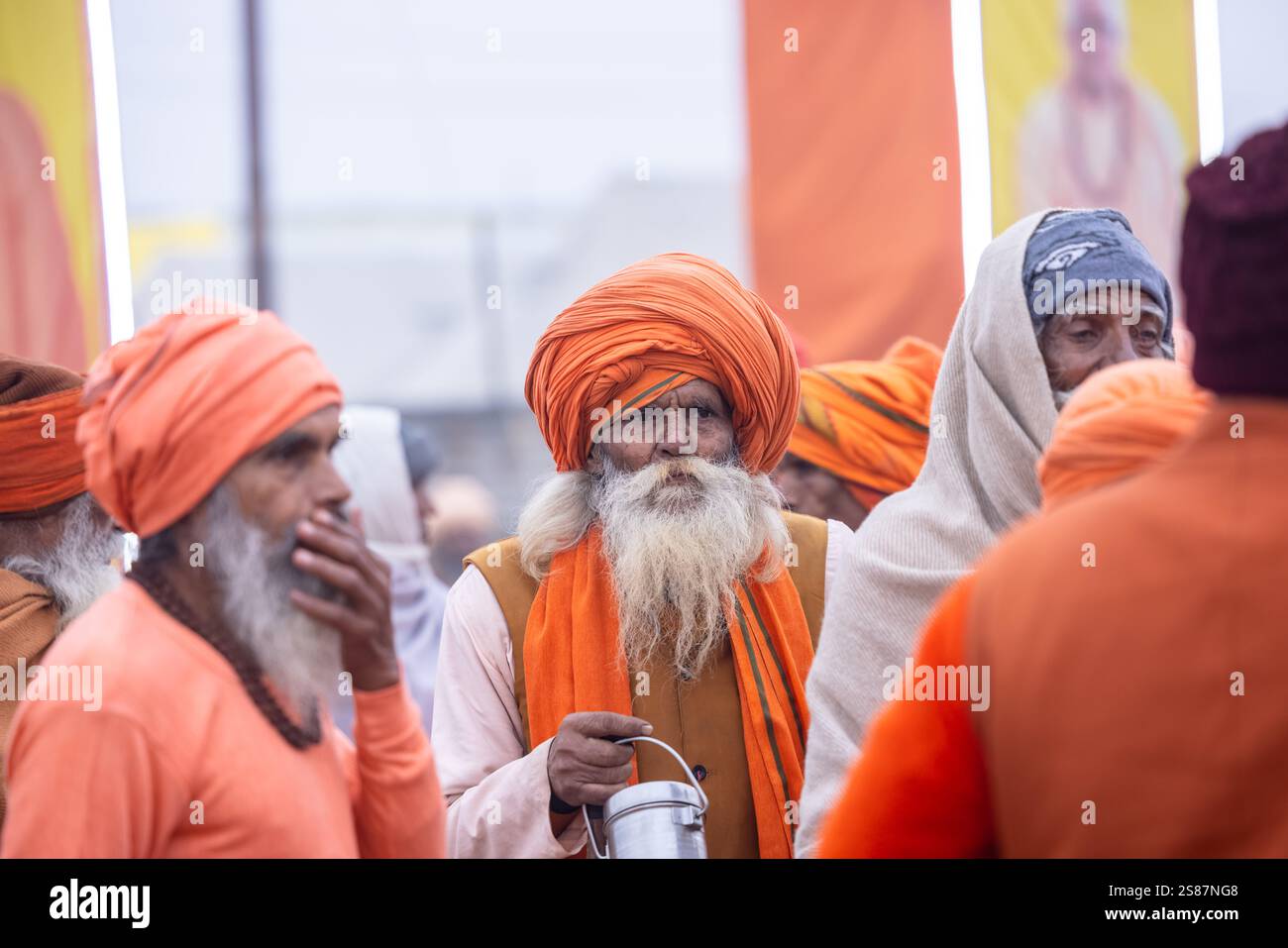 Mahakumbh, Portrait of holy male sadhu baba participating in maha kumbh ...
