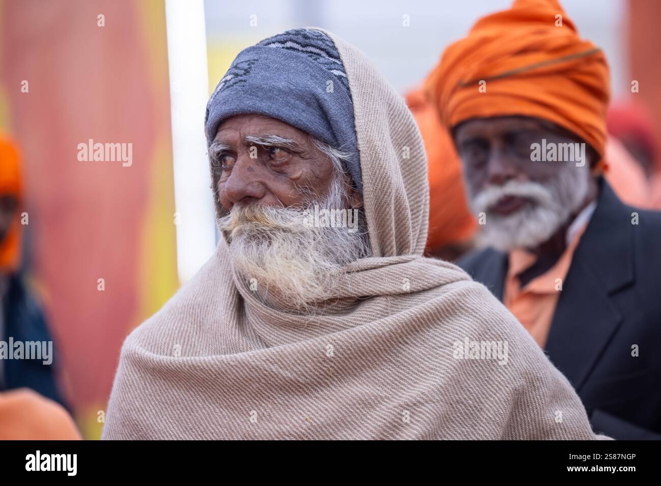 Mahakumbh, Portrait of holy male sadhu baba participating in maha kumbh ...