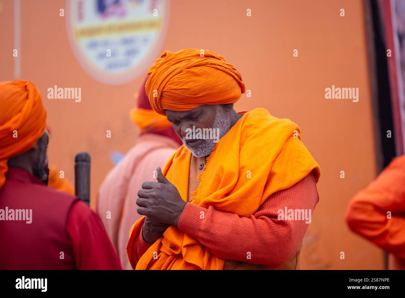 Mahakumbh, Portrait of holy male sadhu baba participating in maha kumbh ...