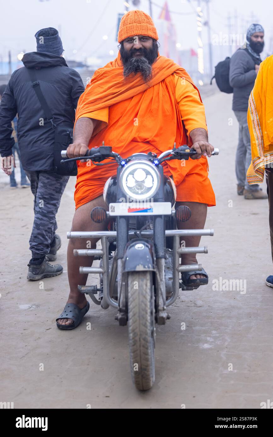 Mahakumbh, Portrait of holy male sadhu baba participating in maha kumbh ...
