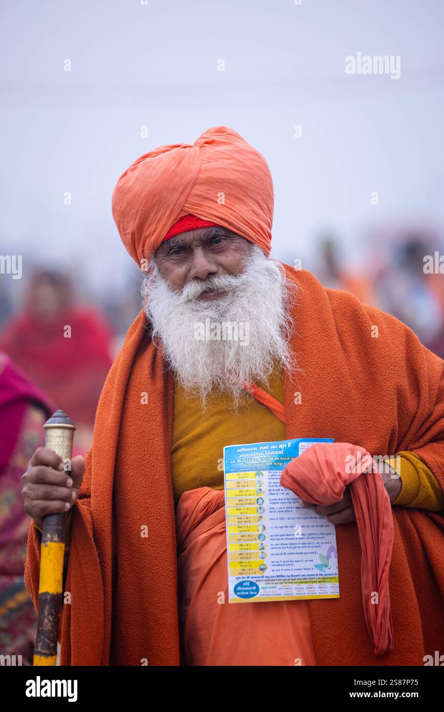 Mahakumbh, Portrait of holy male sadhu baba participating in maha kumbh ...