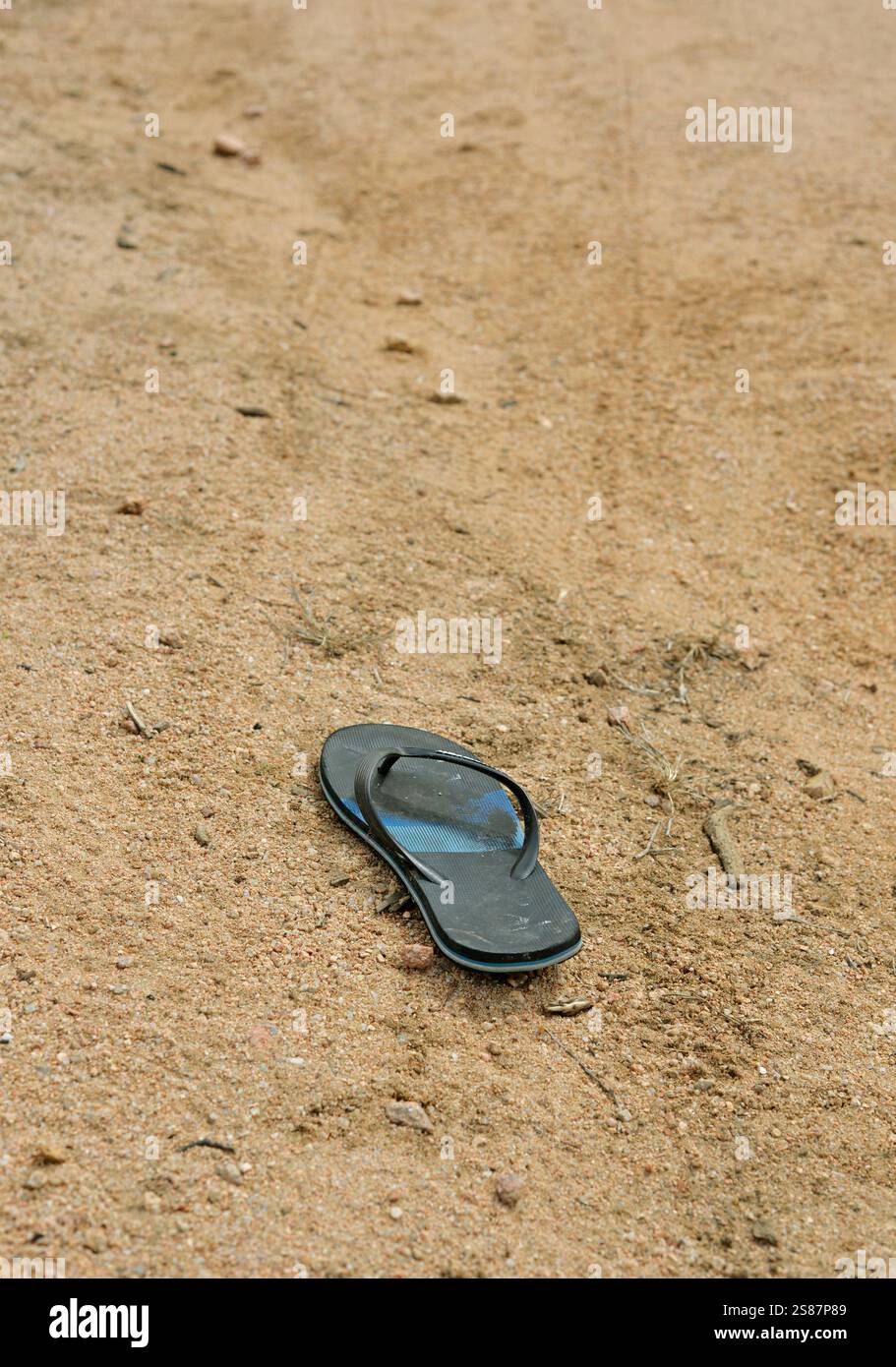 one flip flop on sand path Stock Photo - Alamy