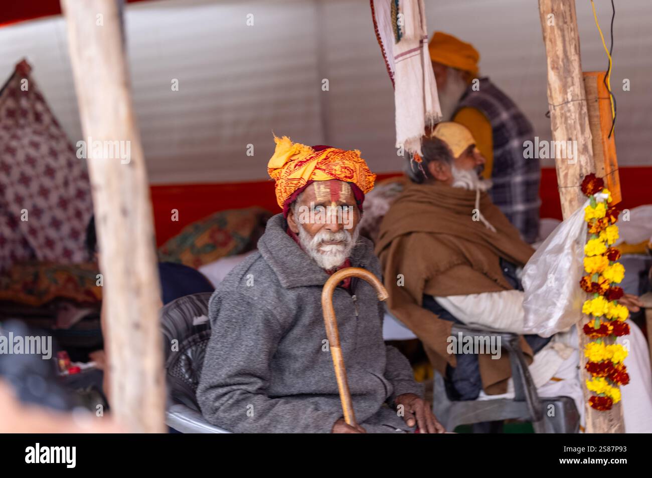 Mahakumbh, Portrait of holy male sadhu baba participating in maha kumbh ...