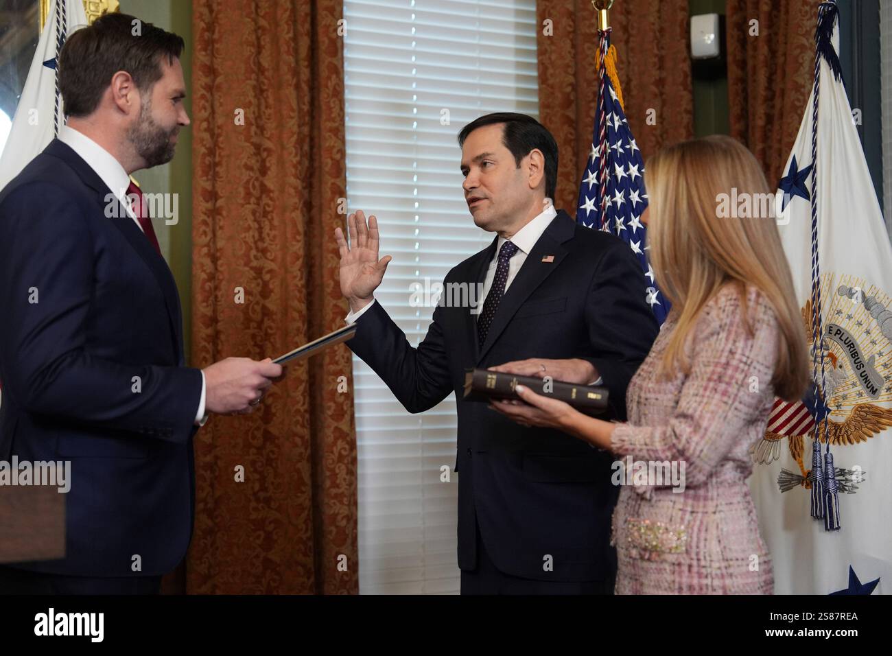 Secretary of State Marco Rubio is sworn by Vice President JD Vance in the Vice Presidential ...