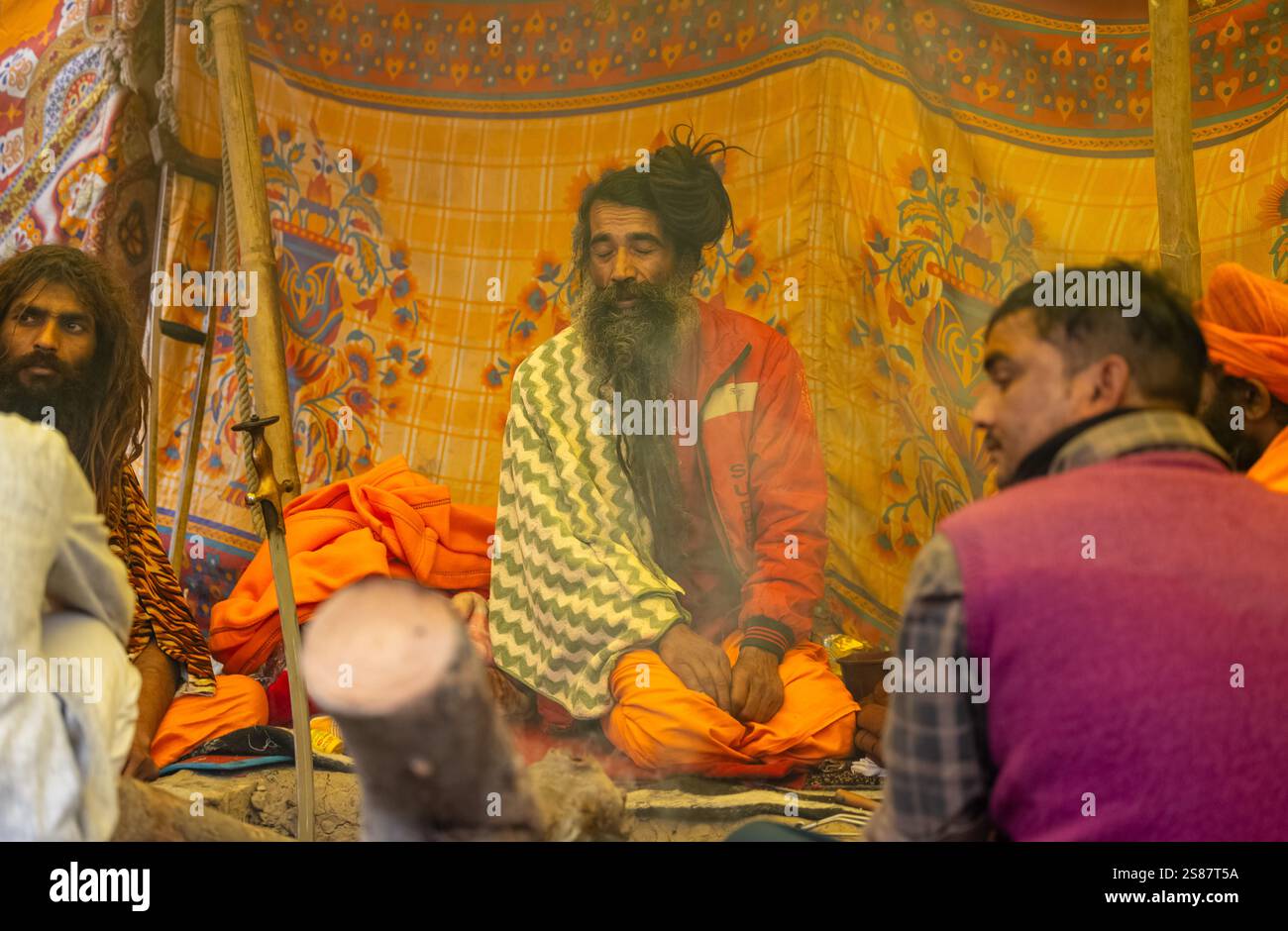 Mahakumbh, Portrait of holy male sadhu baba participating in maha kumbh ...