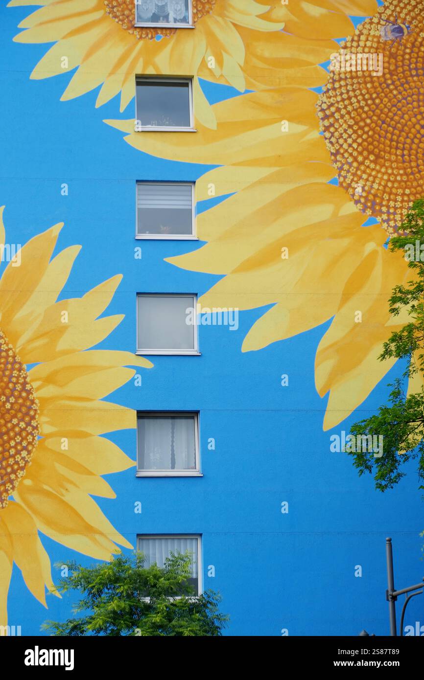 artistic street art mural painted house, skyscraper with huge fibonacci ...