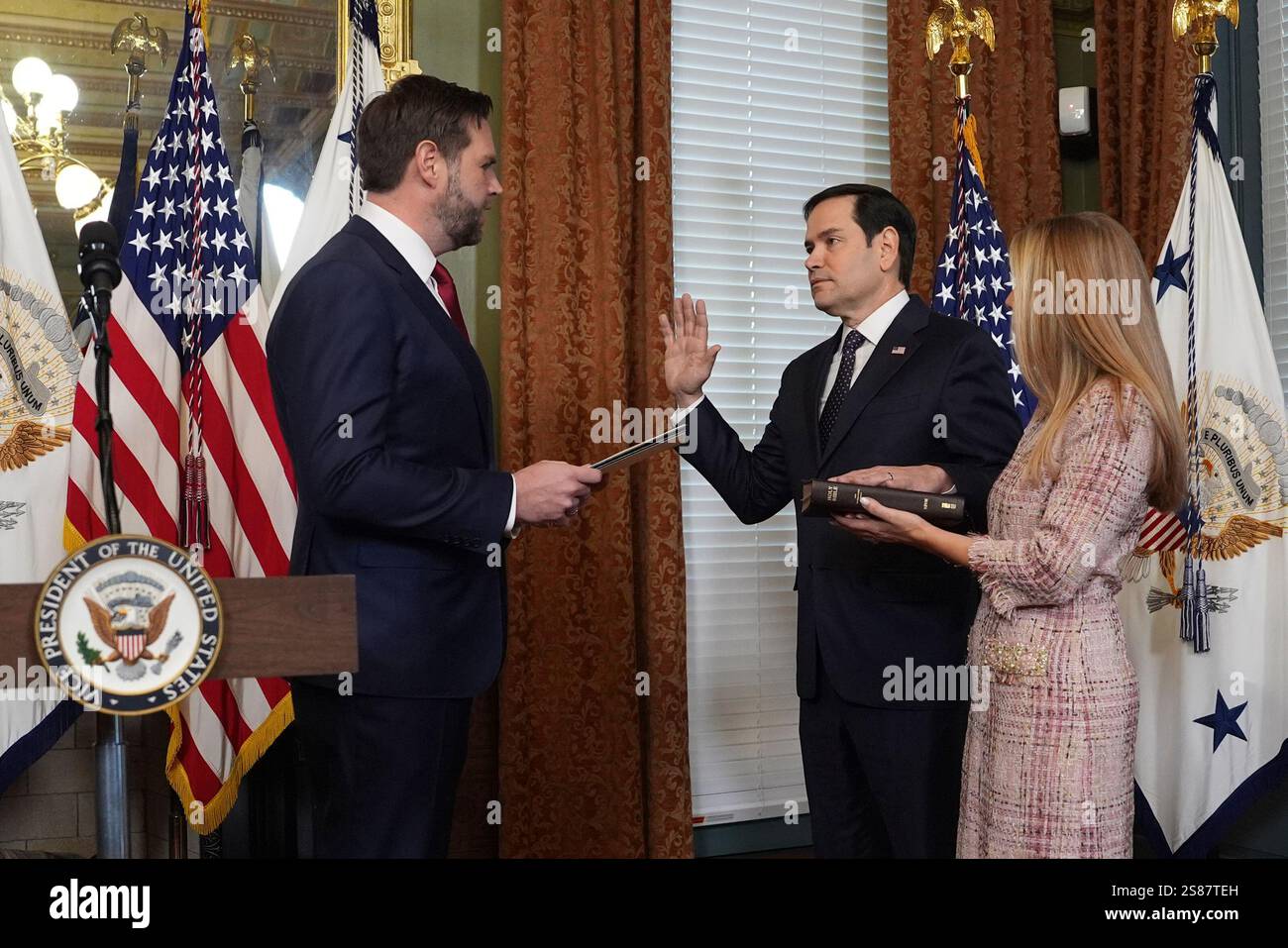 Secretary of State Marco Rubio is sworn by Vice President JD Vance in ...