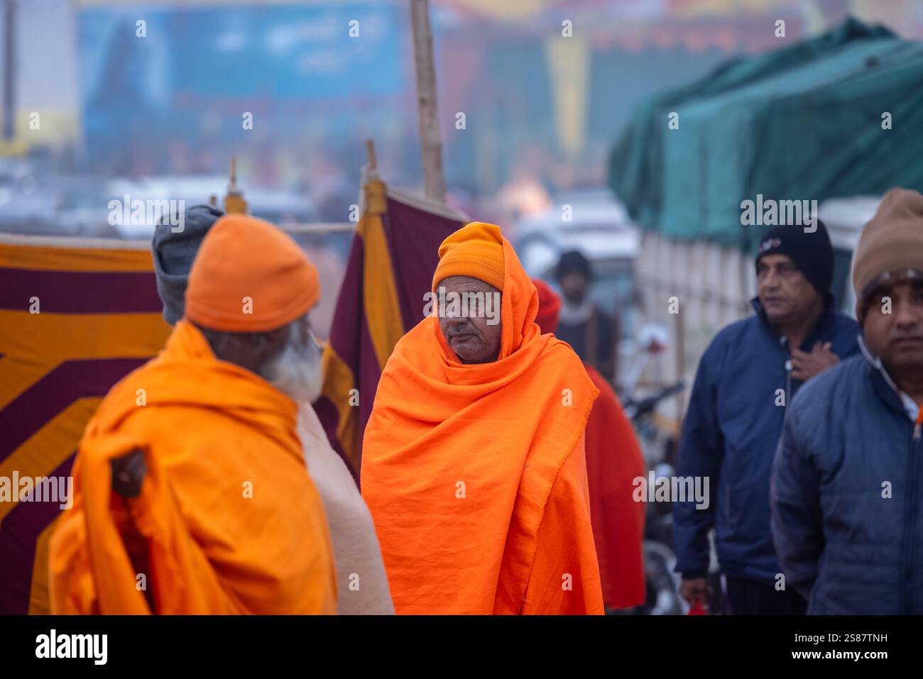Mahakumbh, Portrait of holy male sadhu baba participating in maha kumbh ...