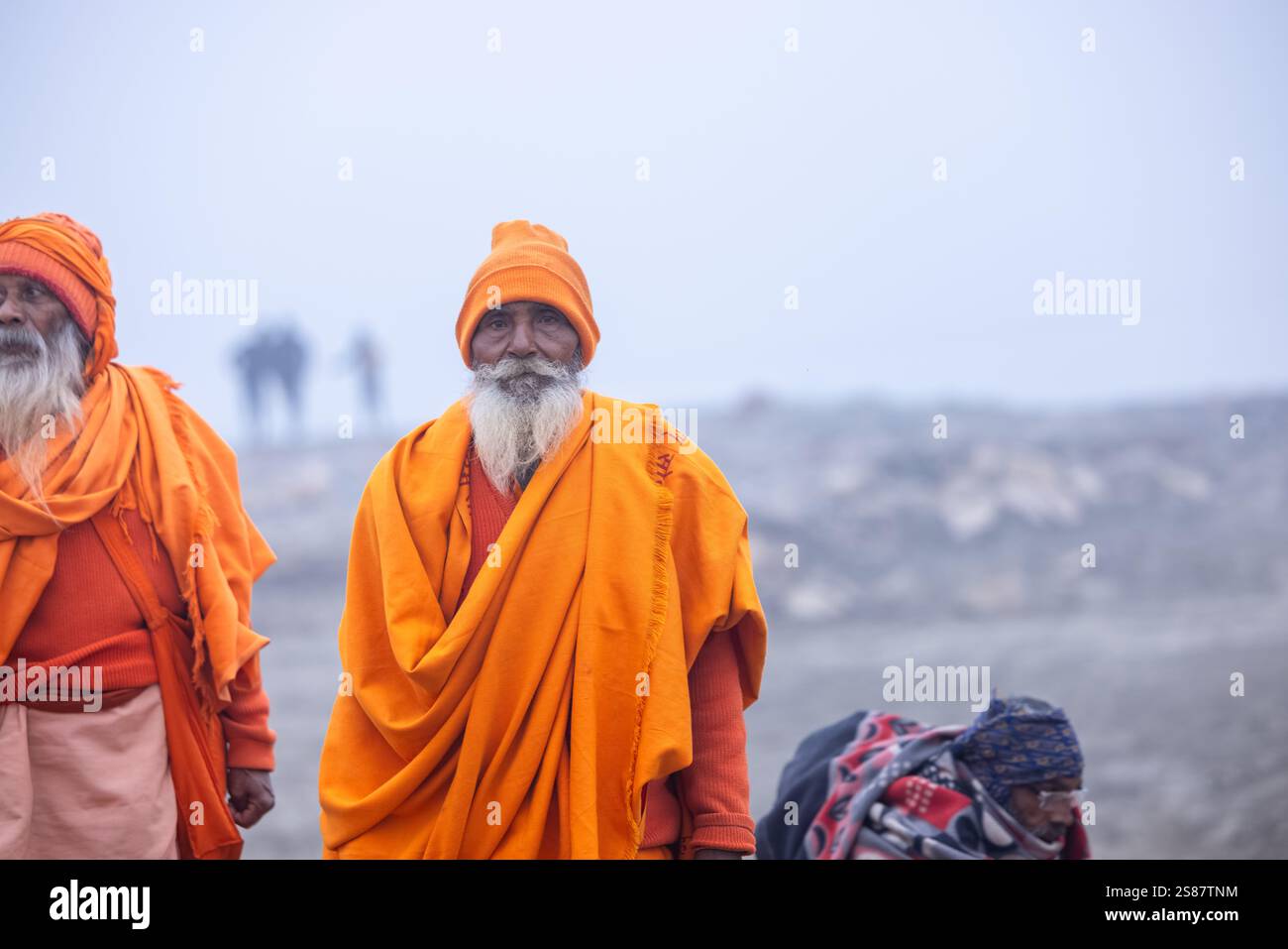Mahakumbh, Portrait of holy male sadhu baba participating in maha kumbh ...