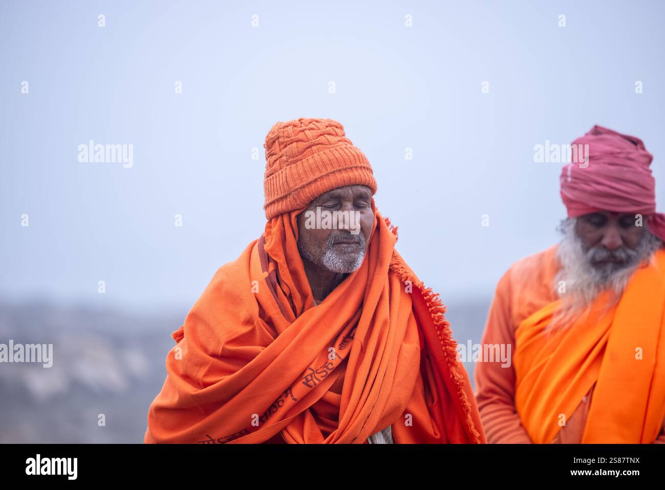 Mahakumbh, Portrait of holy male sadhu baba participating in maha kumbh ...