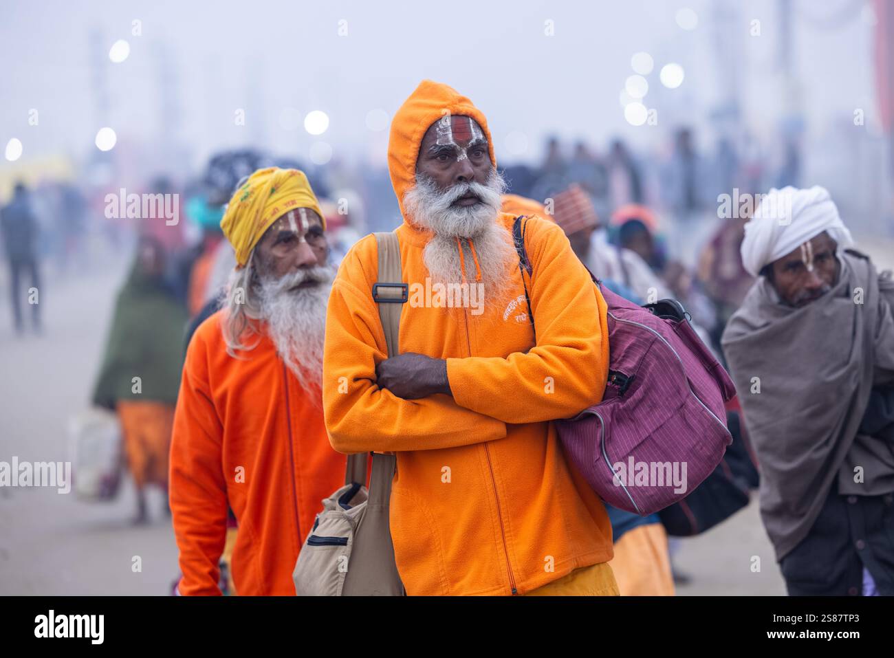 Mahakumbh, Portrait of holy male sadhu baba participating in maha kumbh ...