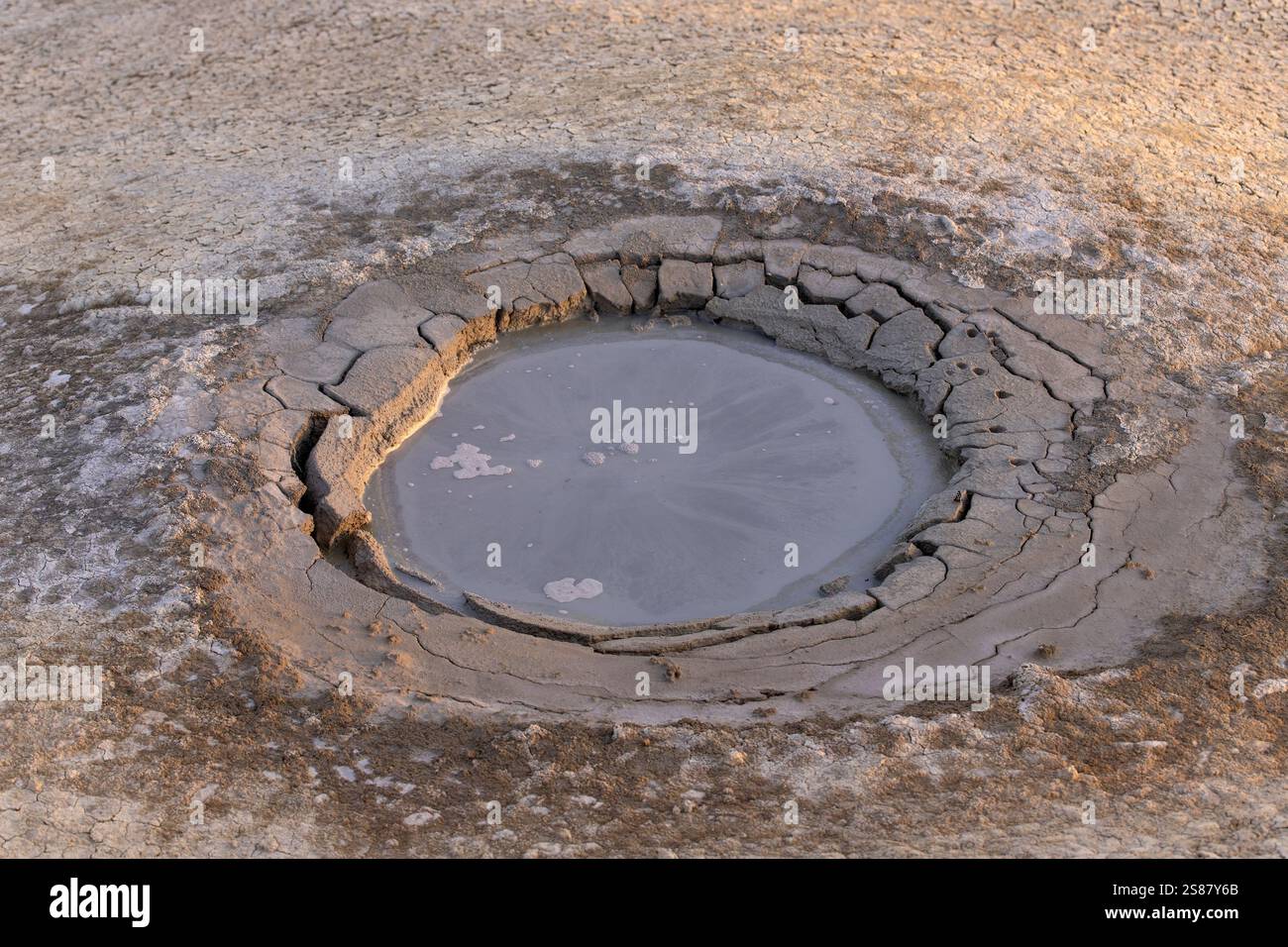 A beautiful round mud volcano in Gobustan. Azerbaijan Stock Photo - Alamy