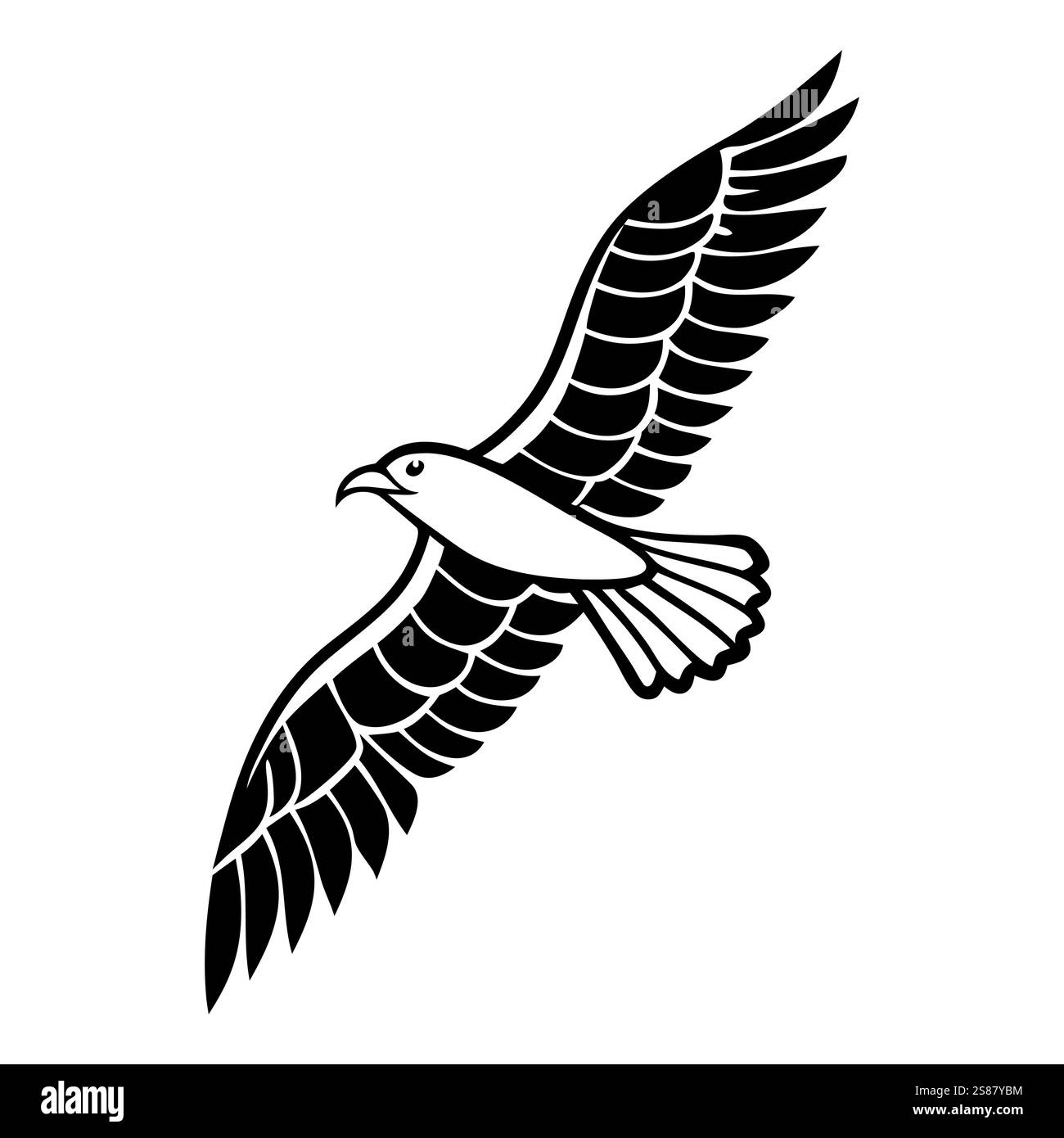 Black silhouette of a seagull flying with wide open wings. Isolated ...