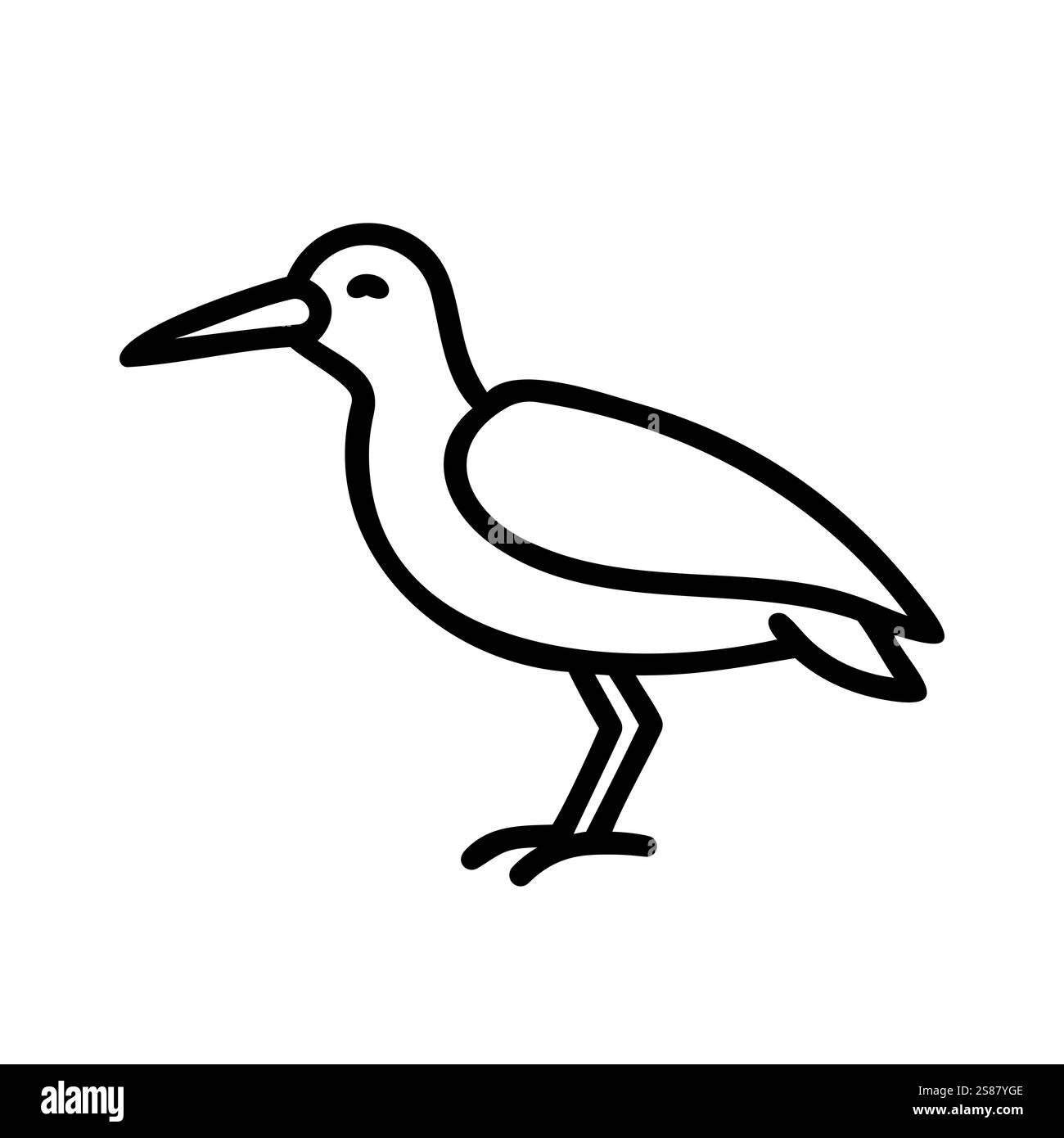 Black bird icon. Simple line drawing of a bird standing still. Isolated ...
