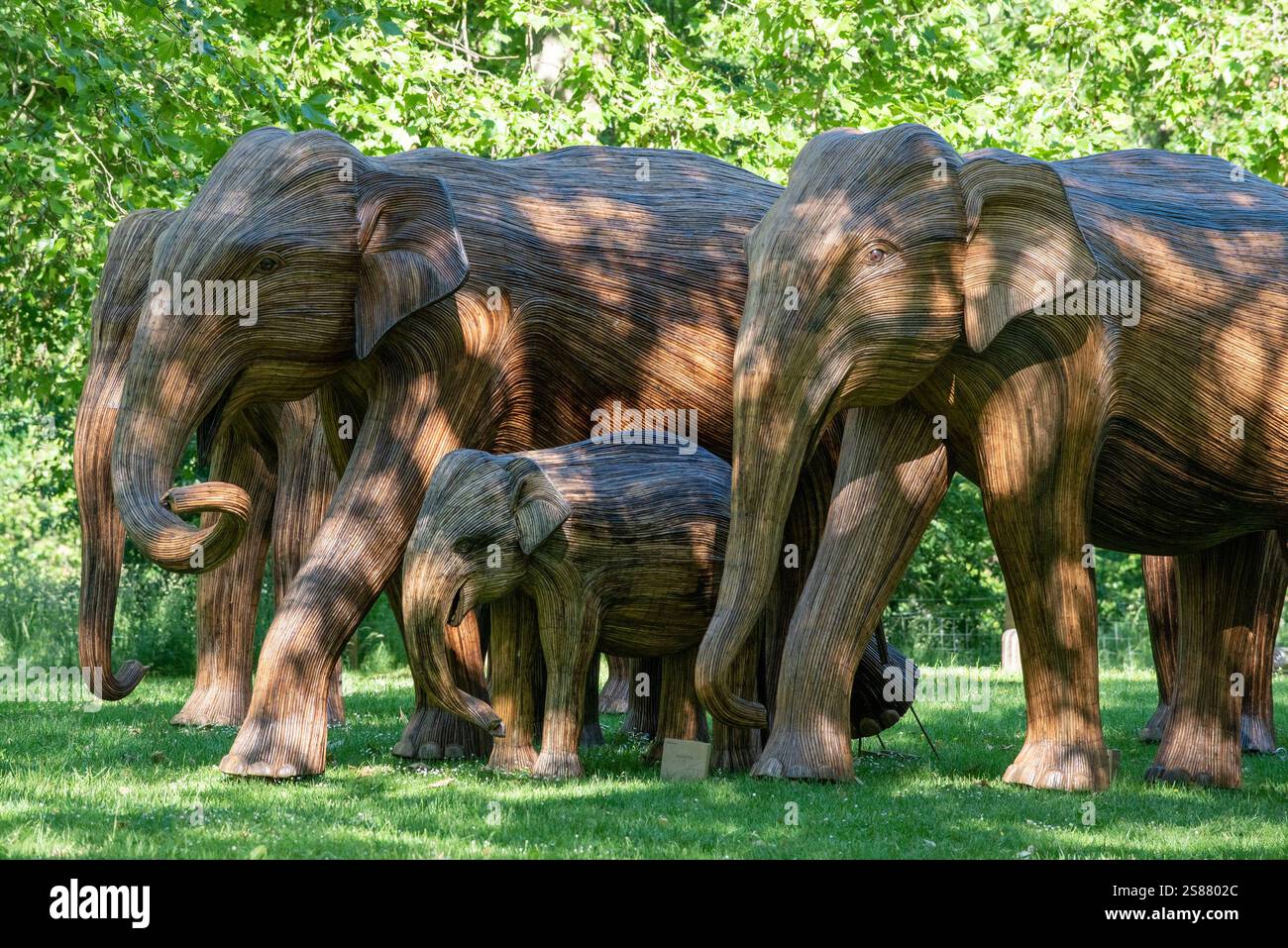 -Editorial Use Only- Life-size elephant herd sculptures photocell, as ...