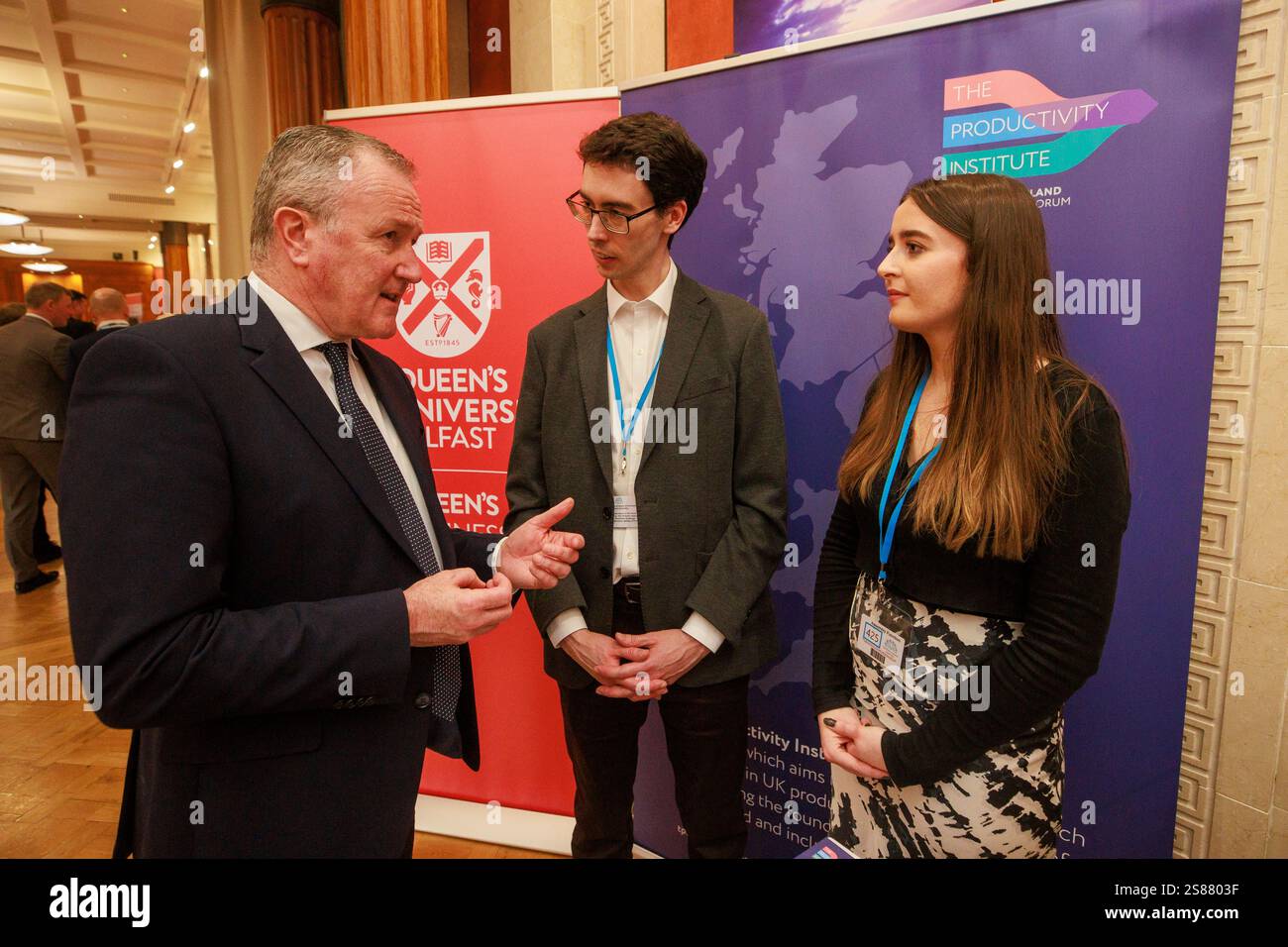 (left to right) Economy Minister Mike Nesbitt speaking to Dr. David ...