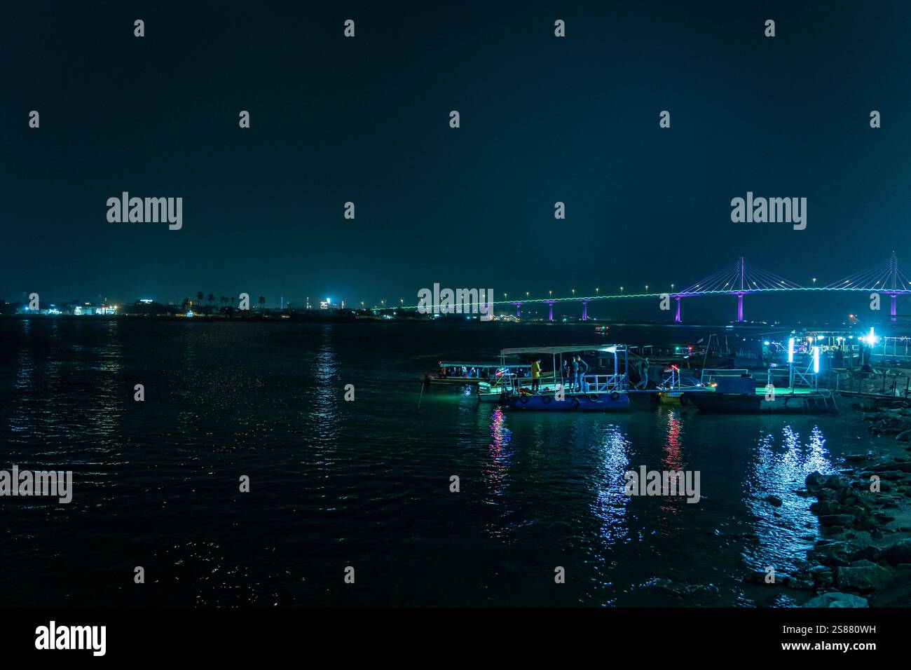 A general view of the Shatt Al Arab waterway in Basra, Iraq, at Night ...