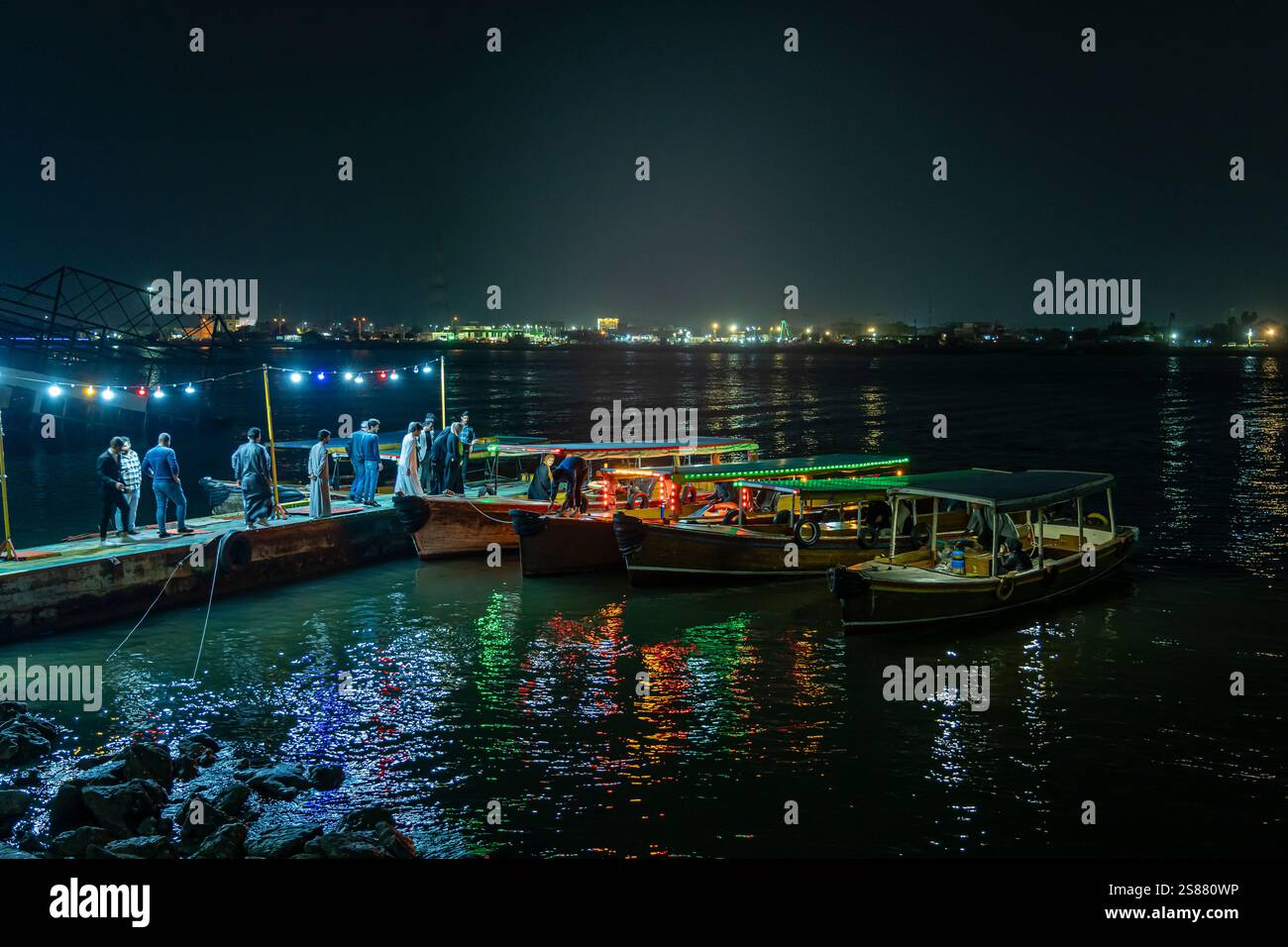 A general view of the Shatt Al Arab waterway in Basra, Iraq, at Night ...