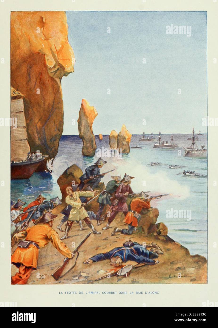 Fleet of Admiral Courbet in Halong Bay, Vietnam. French colonisation of ...