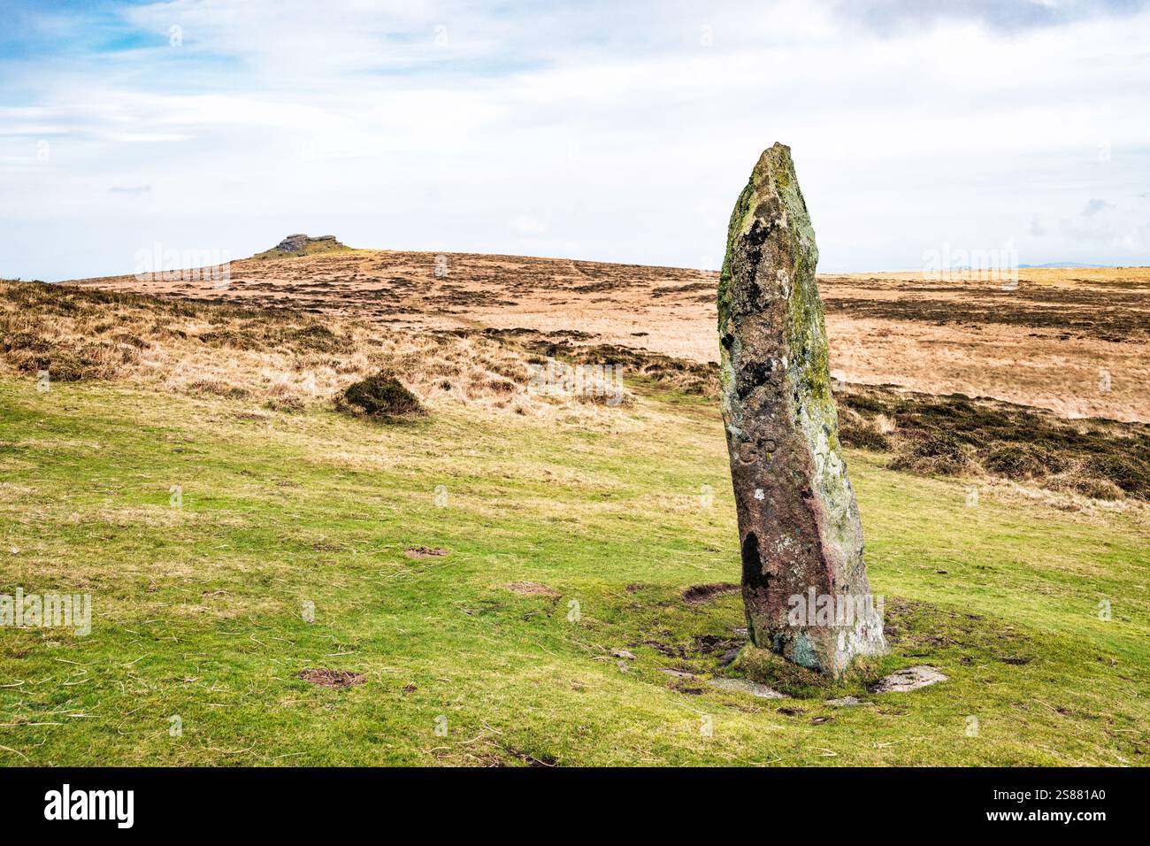 The Longstone, a prehistoric monolith on Shovel Down, stands 3 metres ...