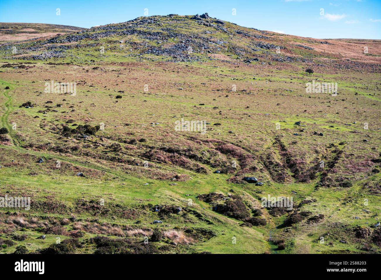 Arms Tor, seen from the course of the former Rattlebrook Peat Railway ...