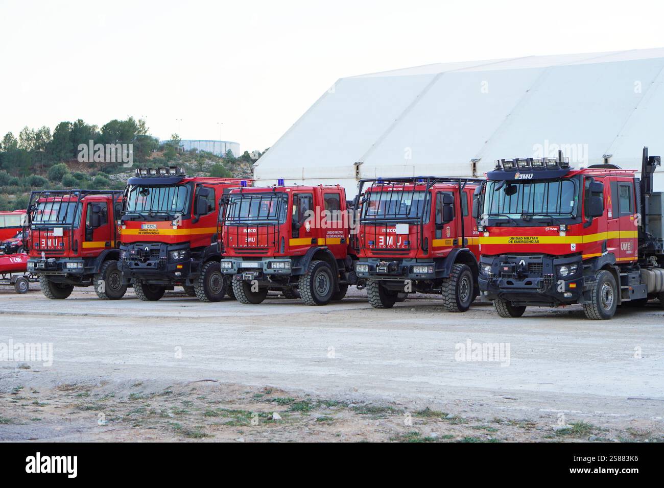 base with military emergency unit vehicles during natural disaster ...