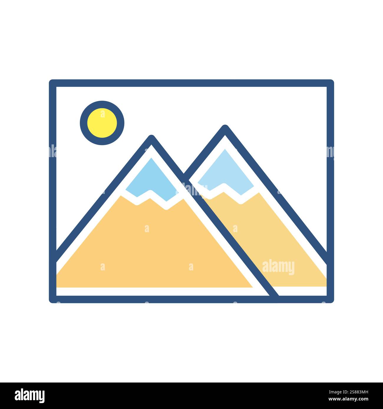 Gallery icon. Mountain landscape with the sun. Simple line art icon of ...