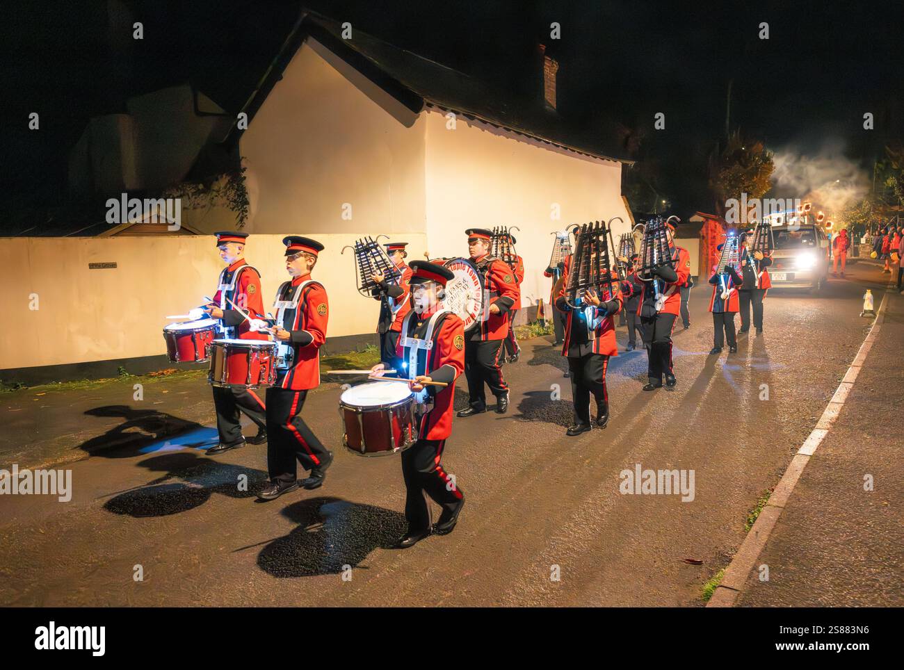 Barnstaple Town Youth Marching Band, in precise formation in the parade ...