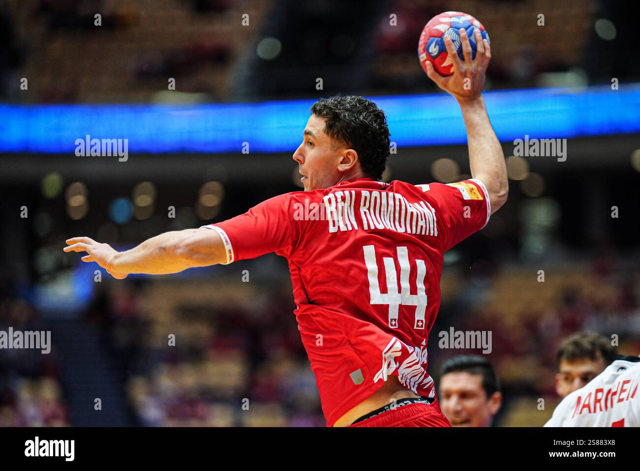 Wurf/Tor Mehdi Ben Romdhane (Schweiz, #44) DEN, Schweiz vs. Tunesien, Handball, IHF ...