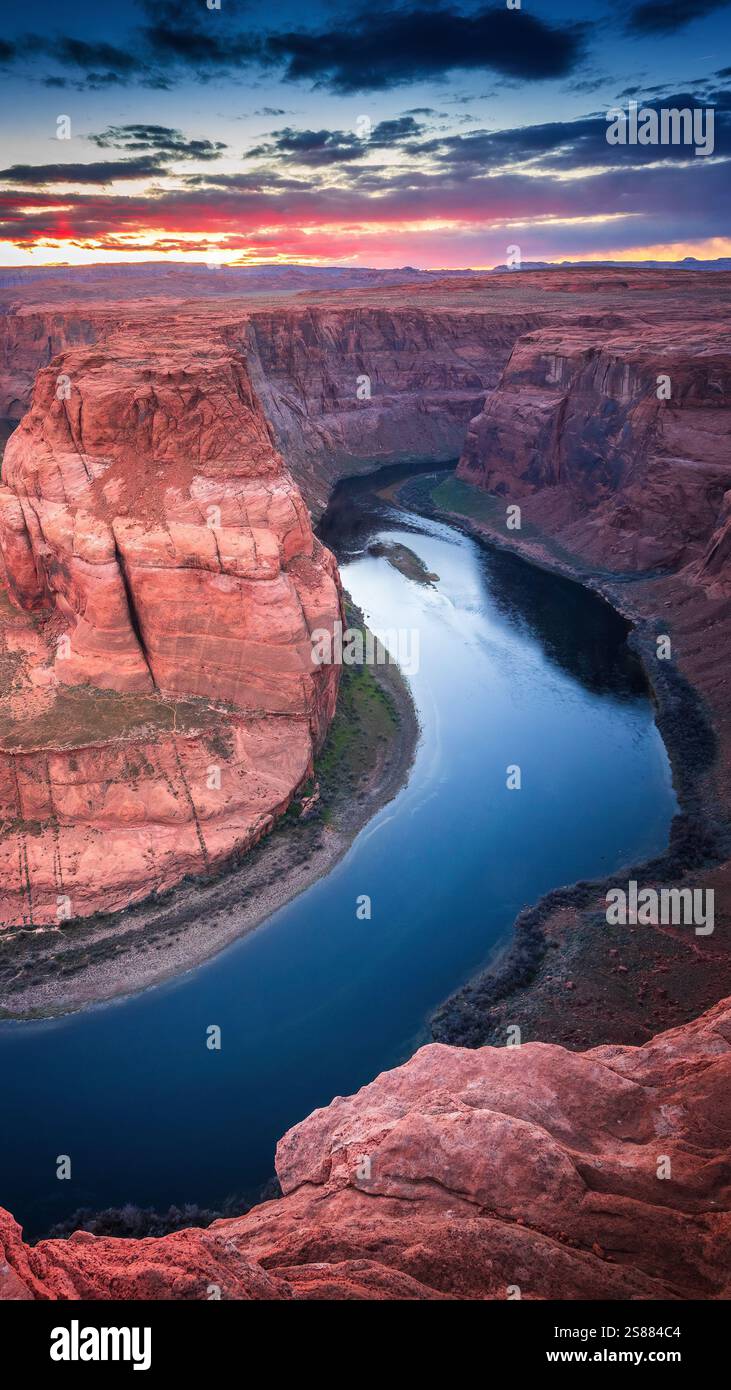 Horseshoe Bend at sunset reveals the Colorado River curving through red ...