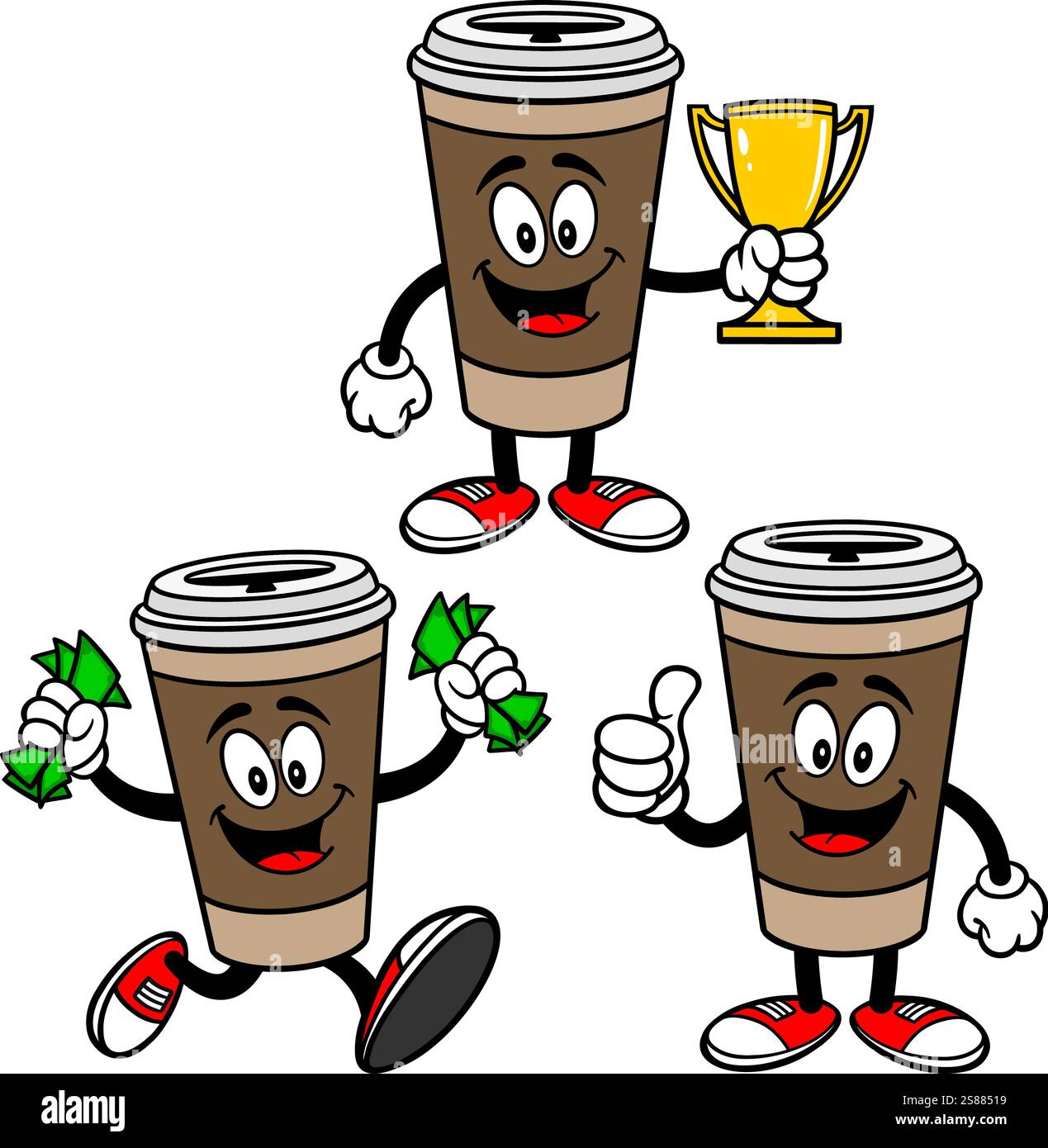 Coffee Character Set, Hand Drawn Vector illustrations, Isolated On ...