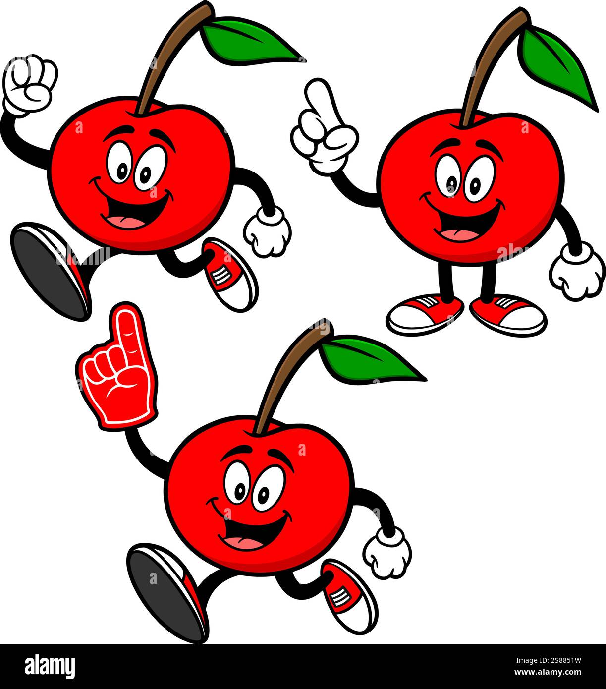 Cherry Character Set, Hand Drawn Vector illustrations, Isolated On ...