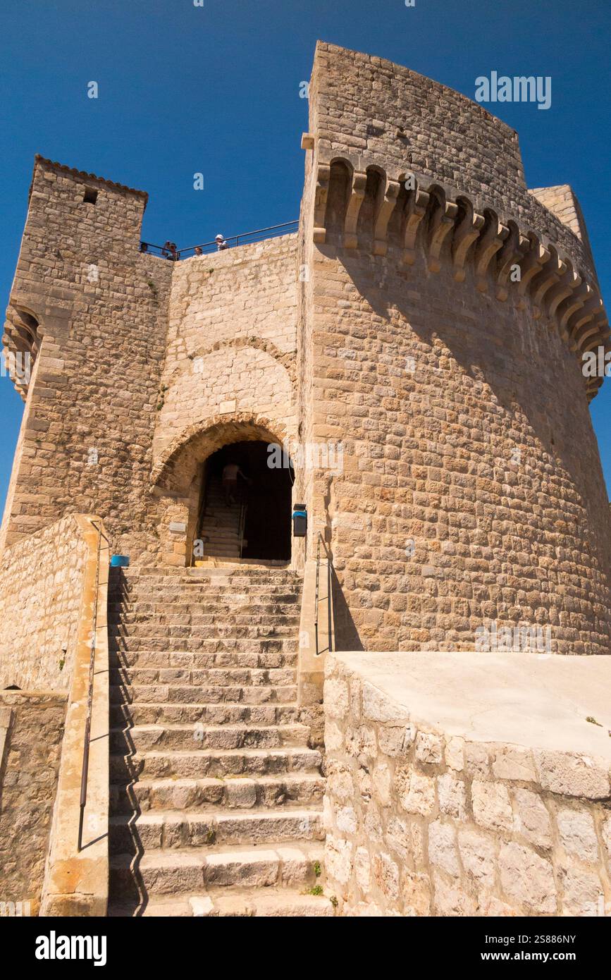 Steps / stairs leading up the Minceta Tower, tallest part of Dubrovnik ...