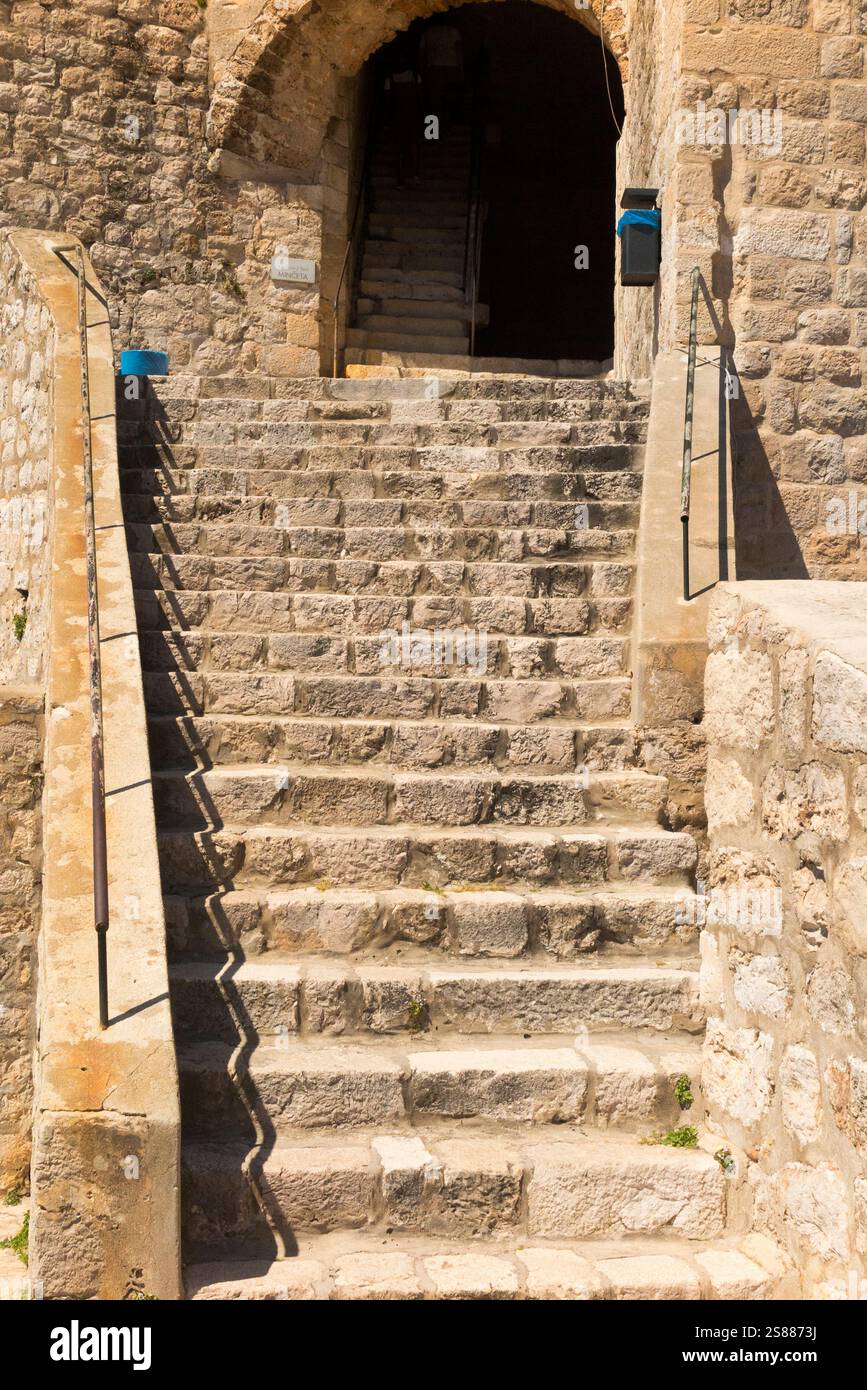 Steps / stairs leading up the Minceta Tower, tallest part of Dubrovnik ...