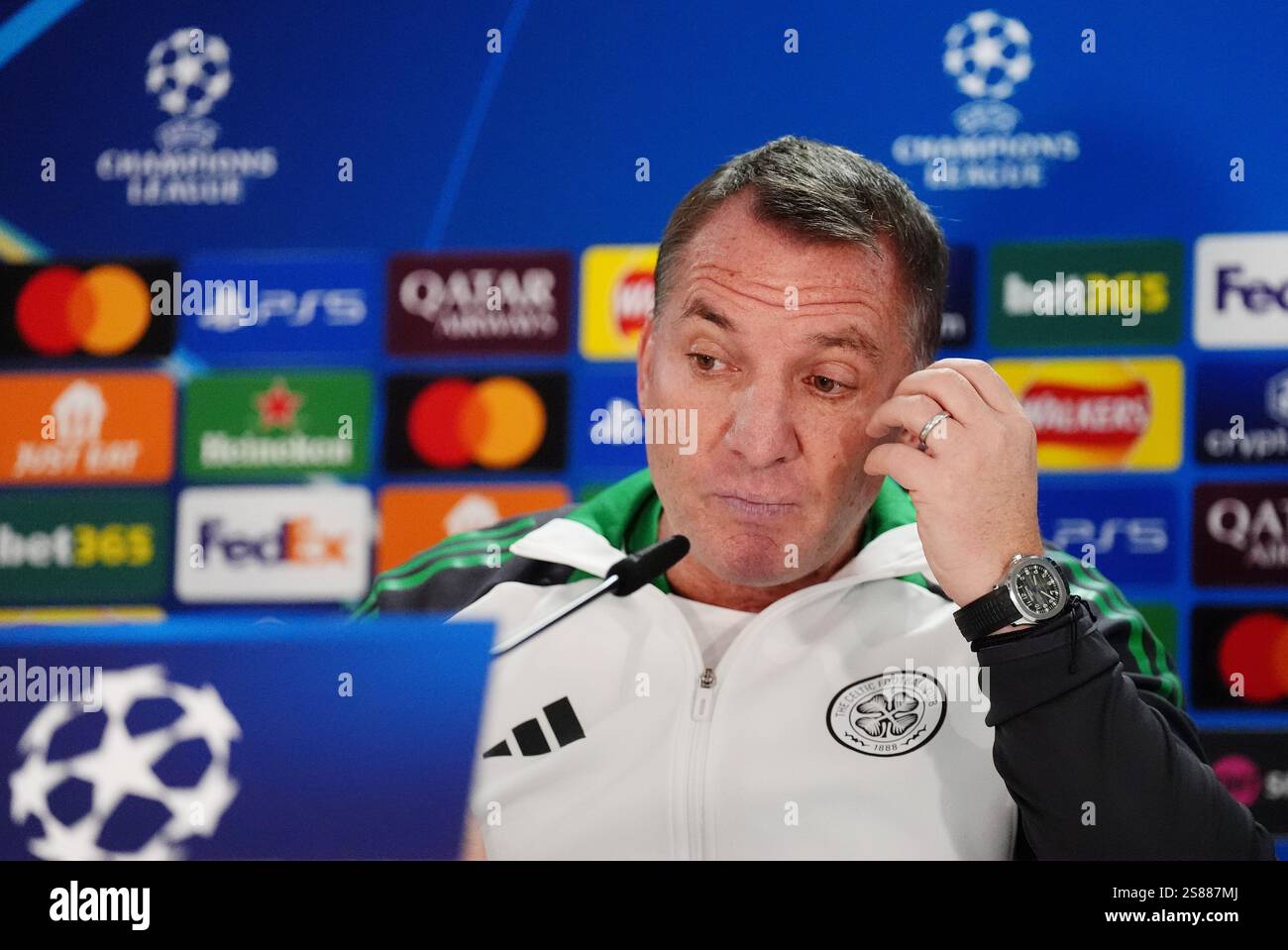 Celtic manager Brendan Rodgers during a press conference at Celtic Park ...
